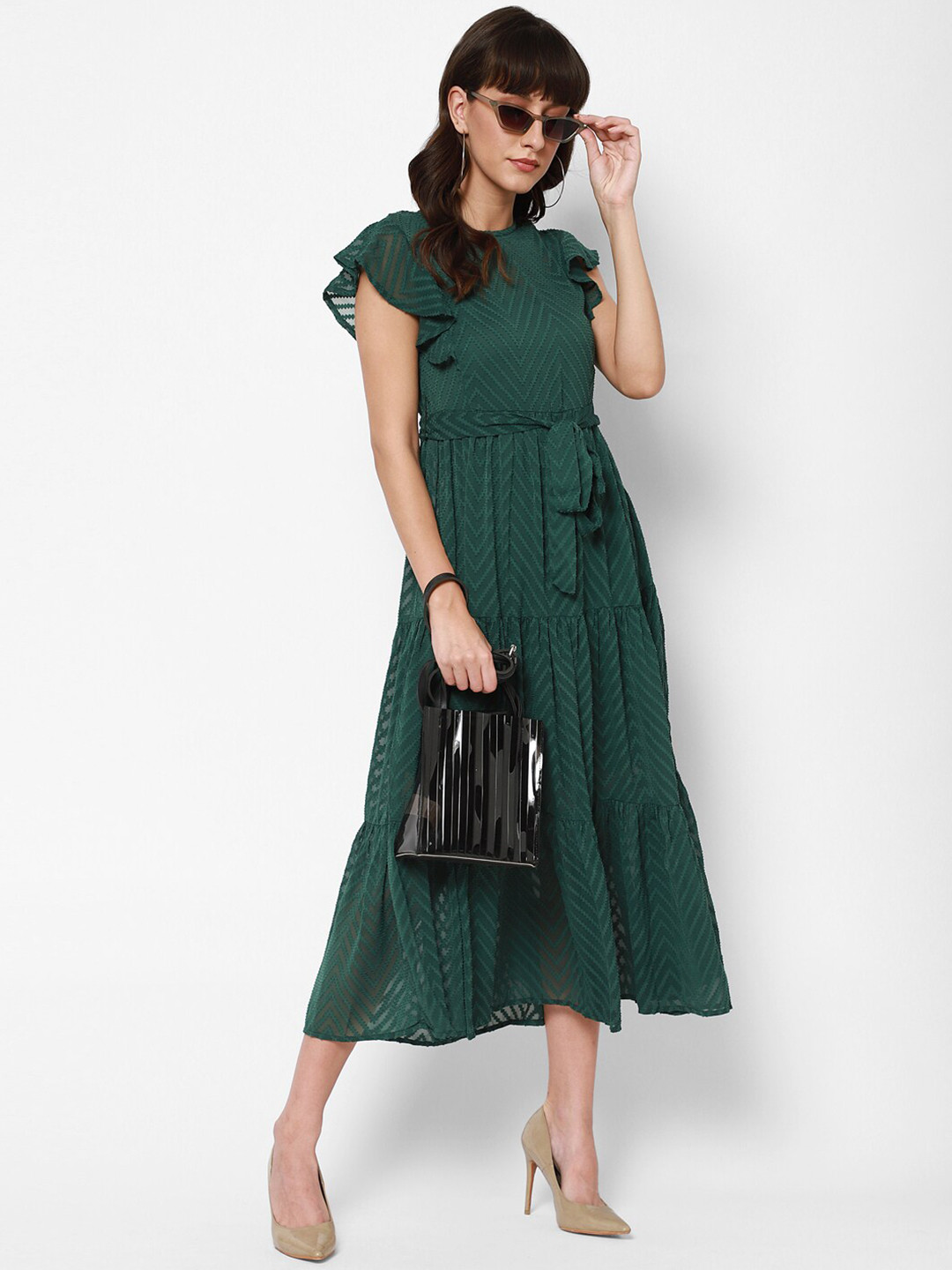 Buy HOUSE OF KKARMA Women Georgette Fit & Flare Midi Flutter Sleeve A Line Dress - Dresses for ...