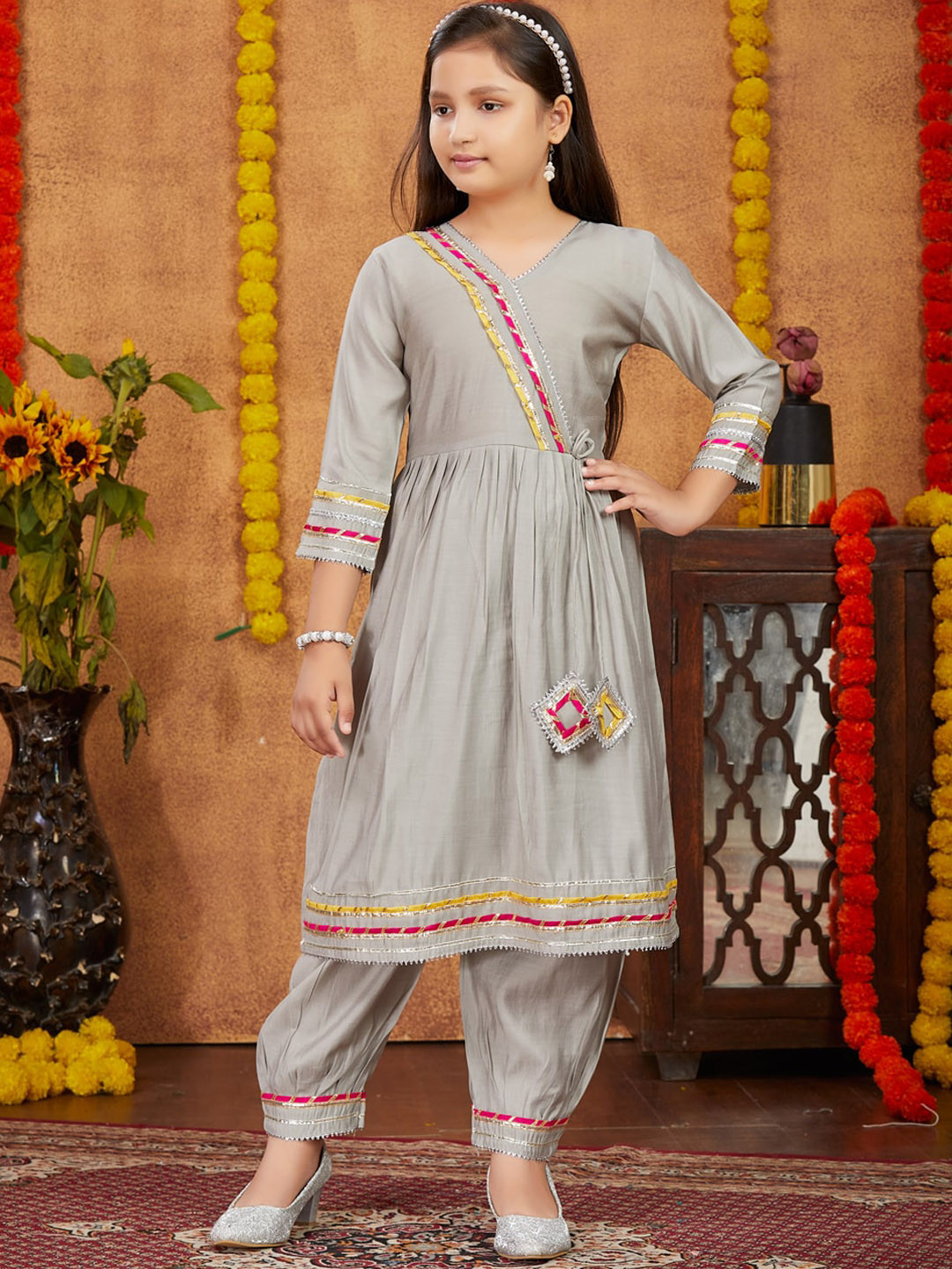 Buy Aarika Girls Printed Regular Pure Silk Kurta With Trousers - Kurta ...