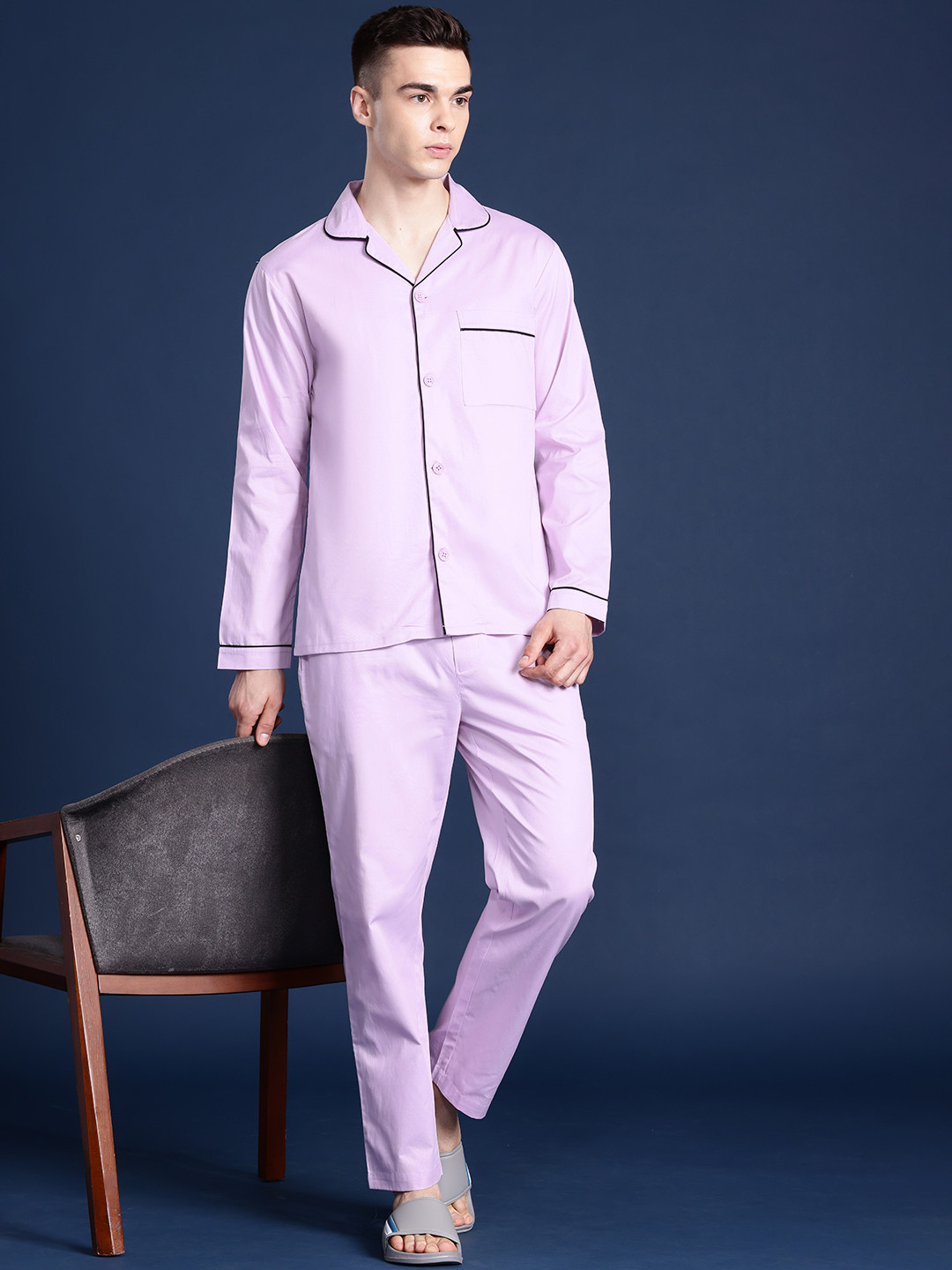 Buy Hancock Men Solid Pure Cotton Night Suit - Night Suits for Men ...