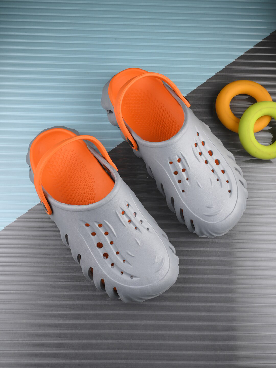 Buy HRX By Hrithik Roshan Men Orange Self Design Clogs - Flip Flops for ...