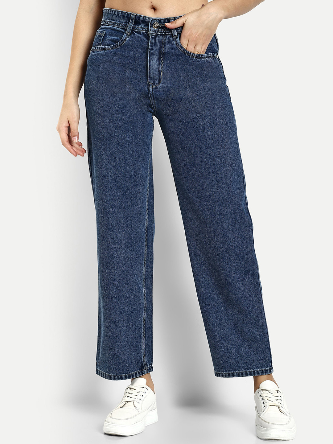 Buy BROADSTAR Women Smart Straight Fit High Rise Clean Look Cotton ...