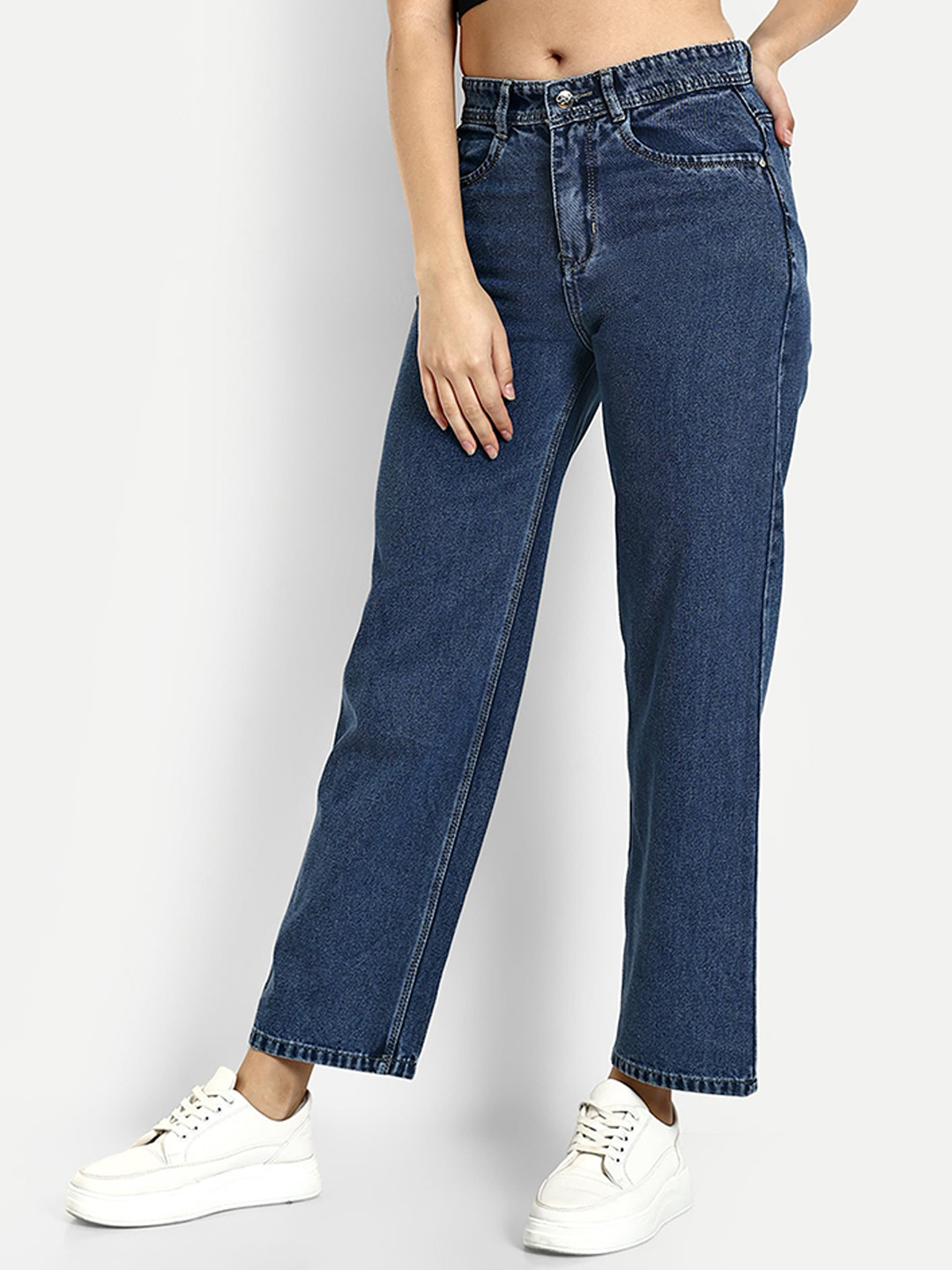 Buy BROADSTAR Women Smart Straight Fit High Rise Dark Shade Light Fade ...