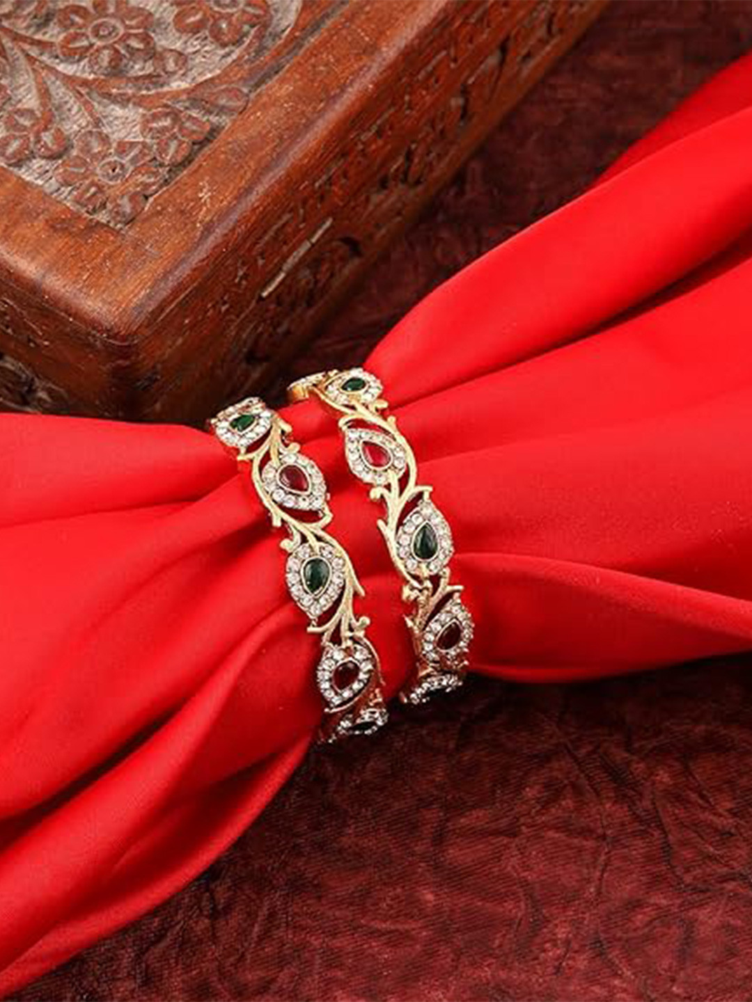 Buy MANSIYAORANGE Set Of 2 Gold Plated Stone Studded Bangles - Bangle ...