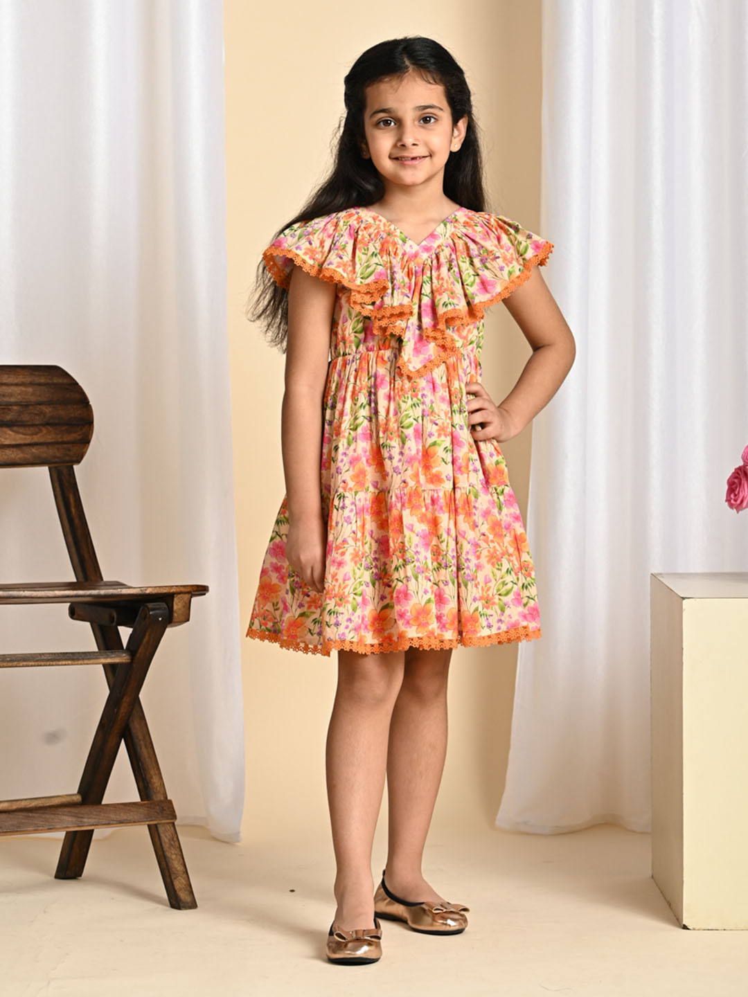 Buy The Tribe Kids Girls Floral Printed Knee Length Fit And Flare Pure ...