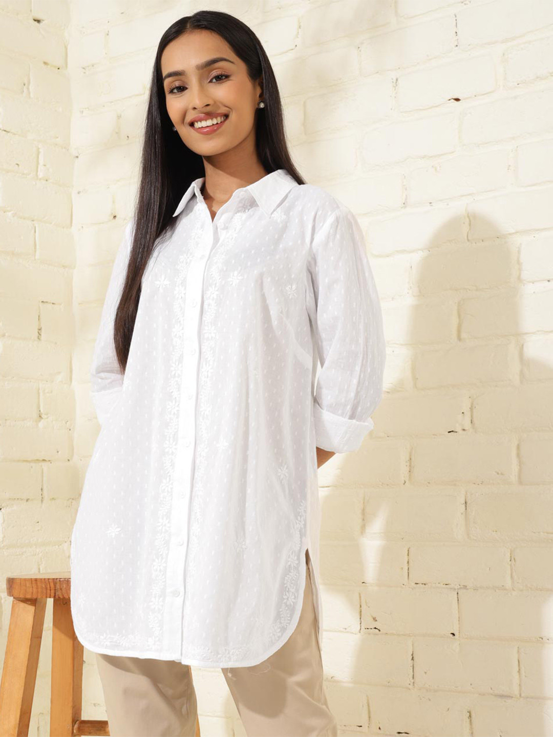 Buy Fabindia Cotton Chikankari Shirt - Shirts for Women 28941096 | Myntra