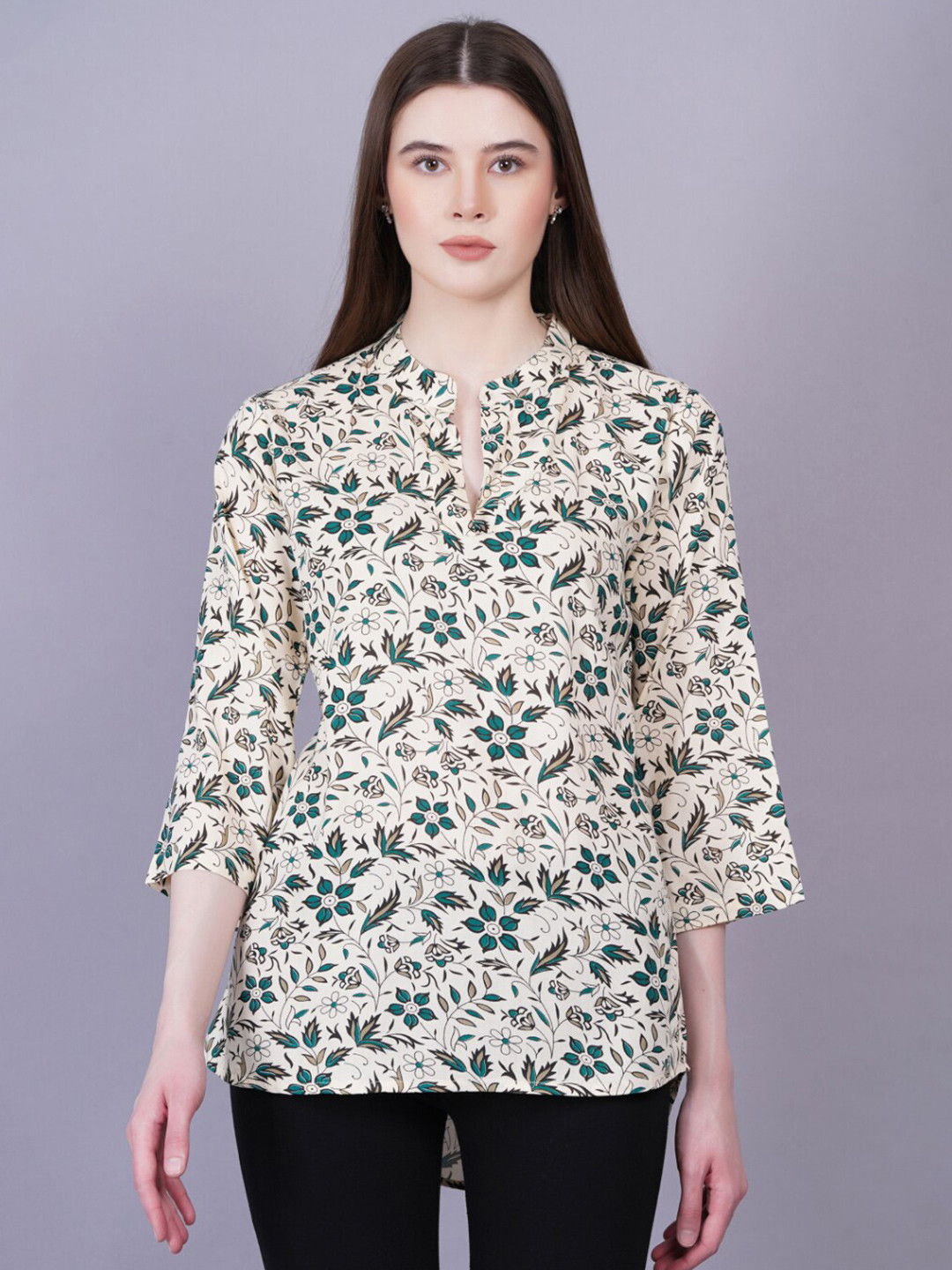 Buy JC4U Floral Printed Mandarin Collar Tunic - Tunics for Women ...