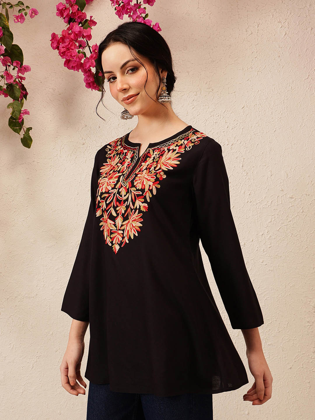 Buy QAZMI Fiza Kashmiri Aari Embroidered A Line Flared Kurti - Kurtis ...