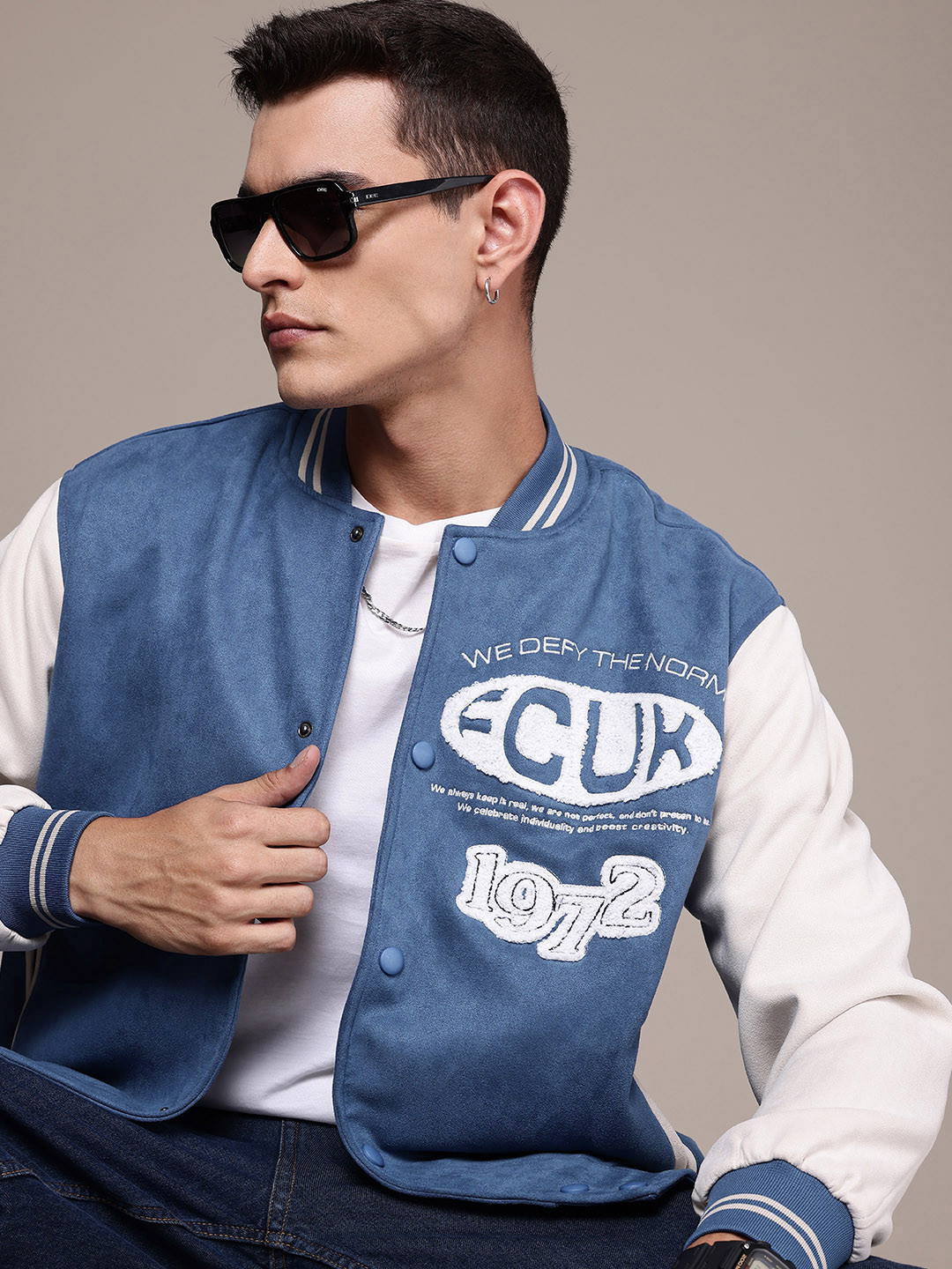 Buy FCUK Brand Logo Embroidered Stand Collar Bomber Jacket - Jackets ...