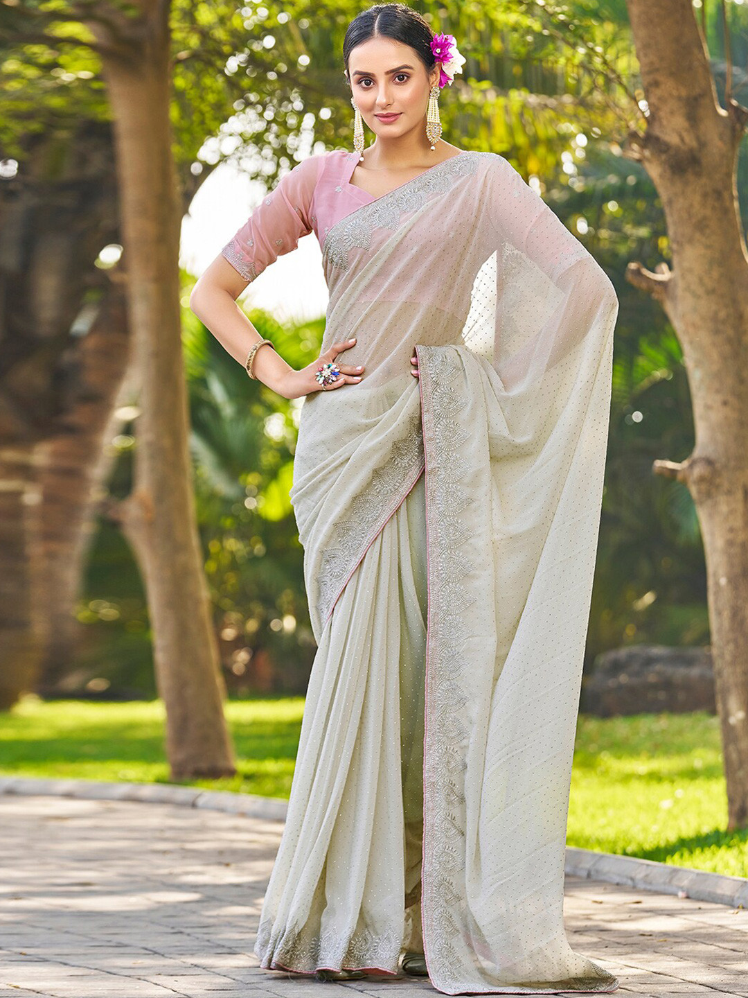 Buy Satrani Embellished Pure Georgette Saree - Sarees for Women ...