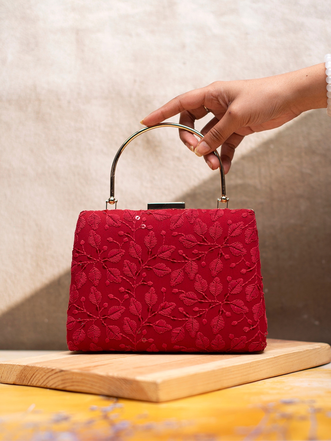 Buy Artklim Chikankari Embroidered Box Clutch Clutches For Women