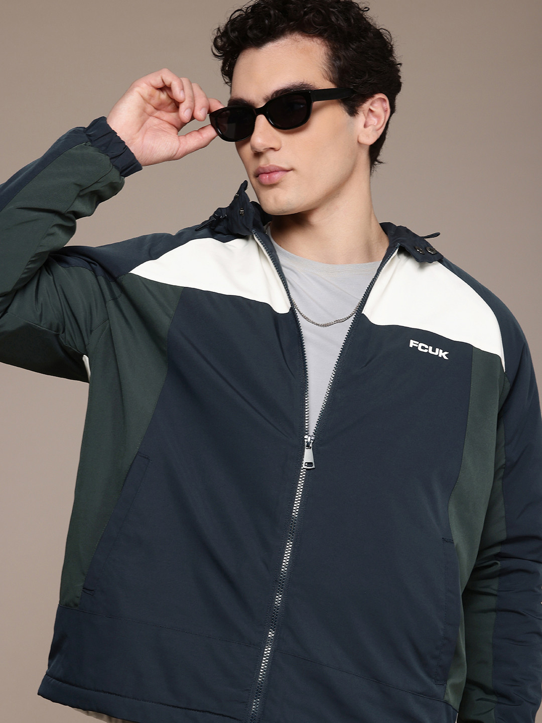 Buy FCUK Colourblocked Hooded Padded Jacket - Jackets for Men 28968360 ...