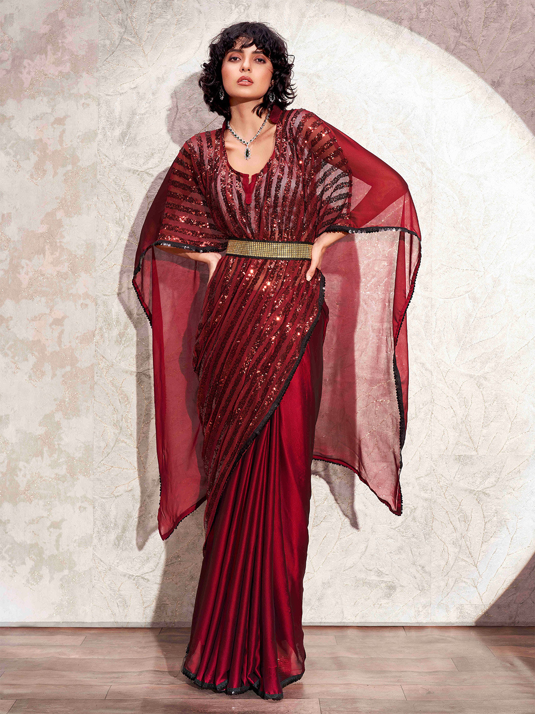 Buy Tikhi Imli Embellished Sequinned Kaftan Saree With Belt - Sarees ...