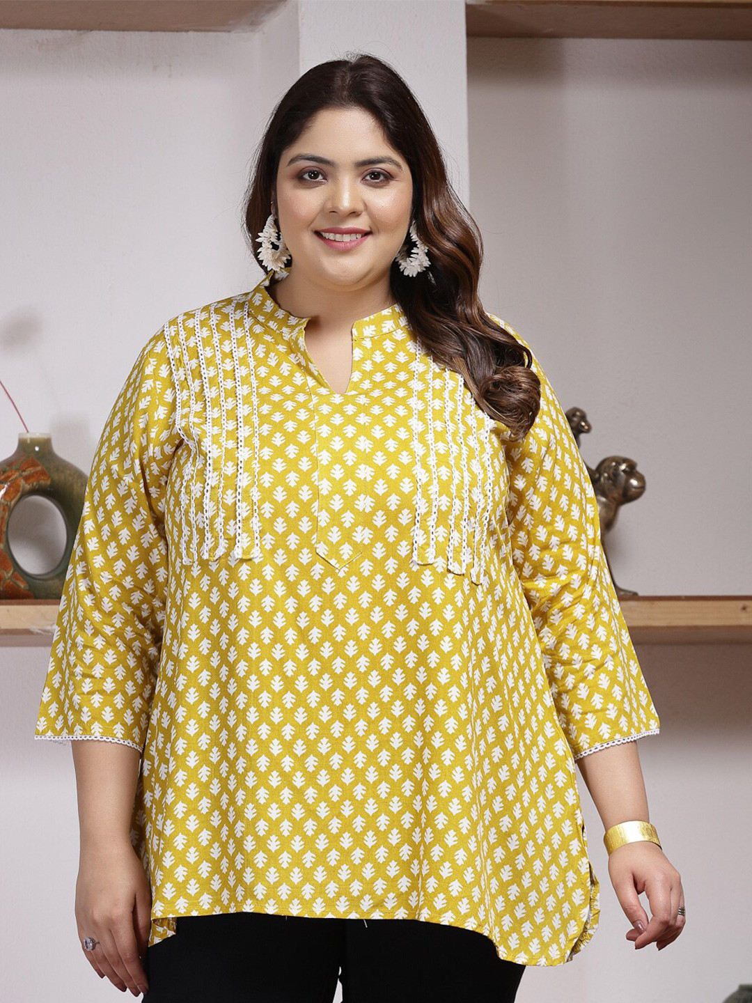 Buy Little More By Stylum Plus Size Ethnic Motif Printed A Line Top ...