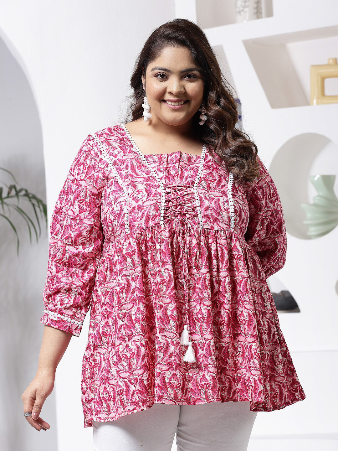 Buy Little More By Stylum Plus Size Floral Printed A Line Top - Tops ...