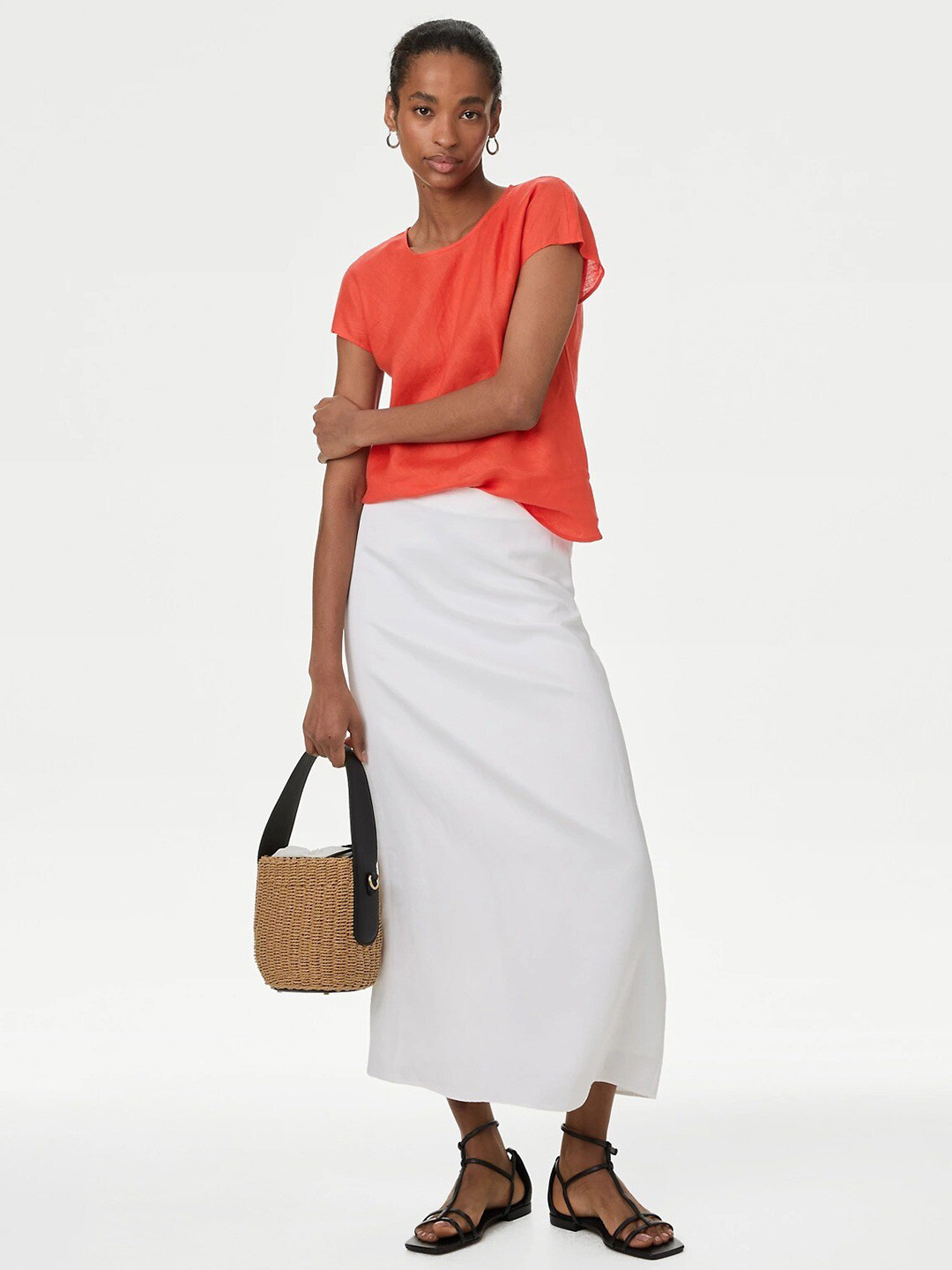 Buy Marks & Spencer Round Neck Extended Sleeves Linen Top - Tops for ...