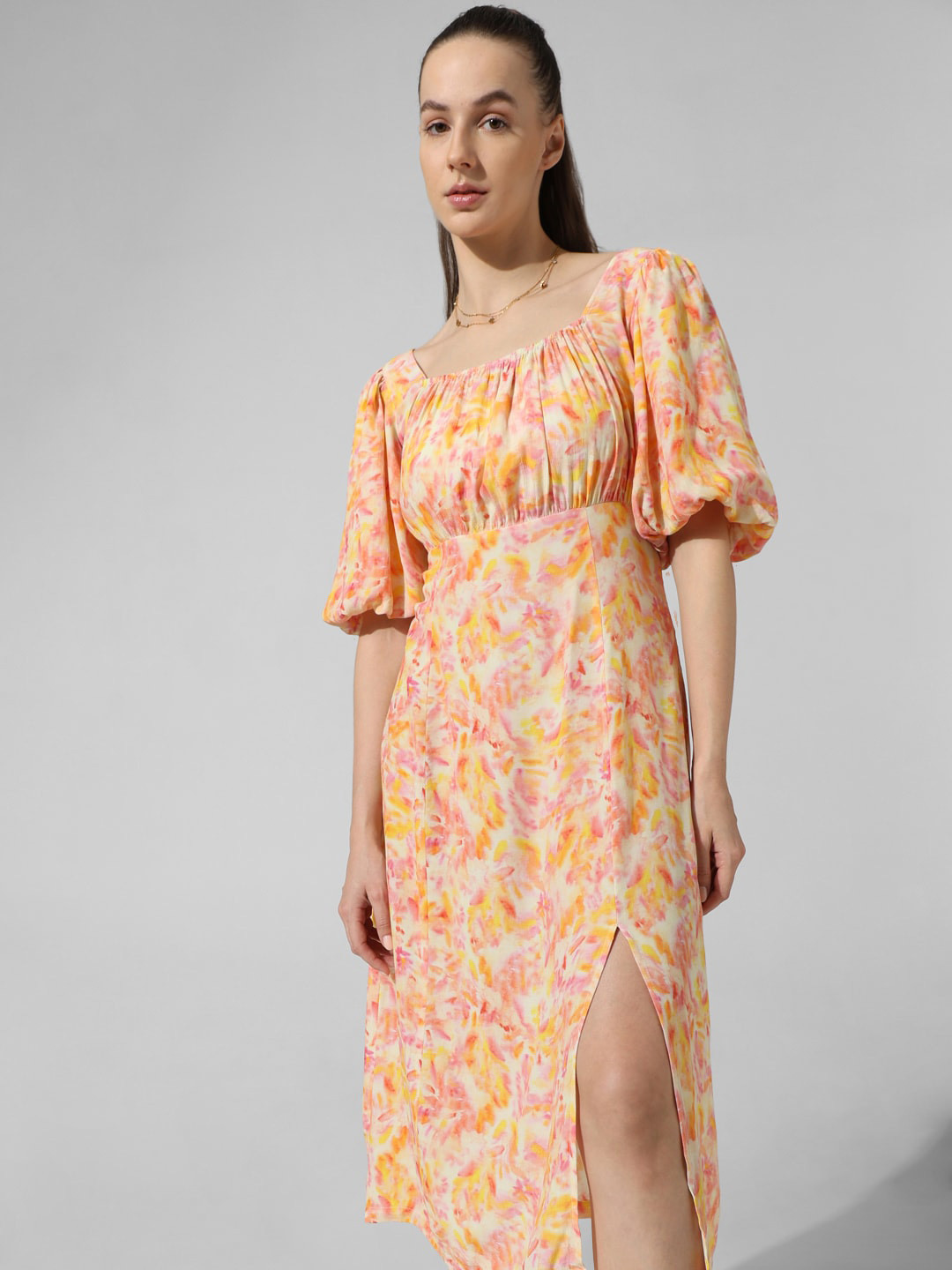 Buy ONLY Onl Uexflow Abstract Printed Square Neck Puff Sleeve A Line ...