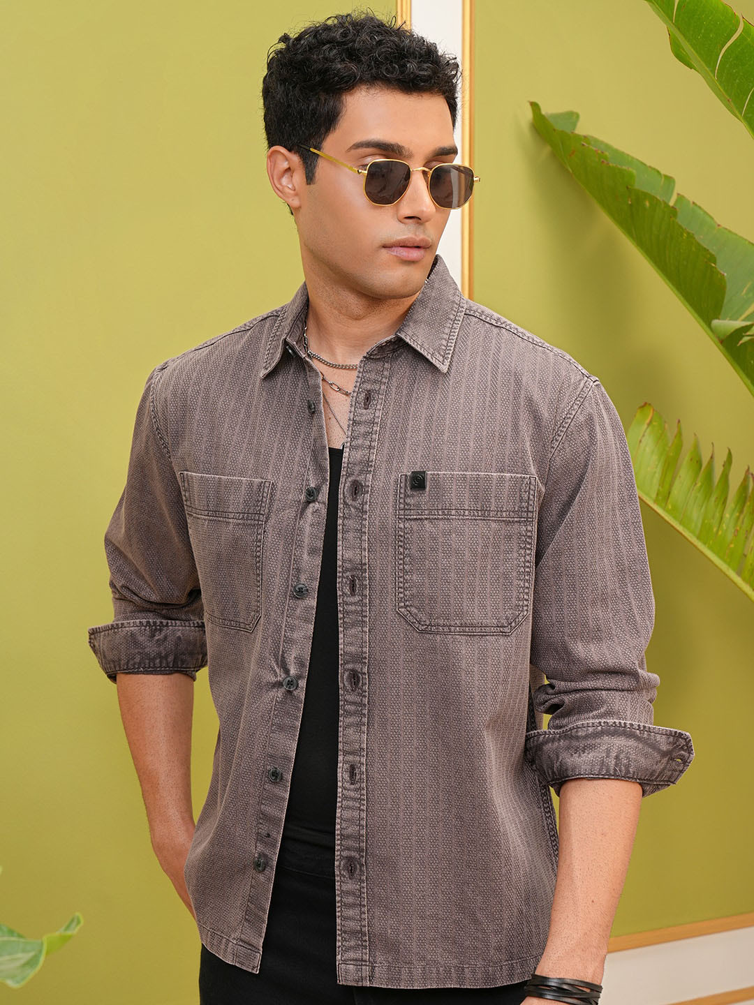 Buy LOCOMOTIVE Premium Brown Washed Textured Striped Utility Pocket ...