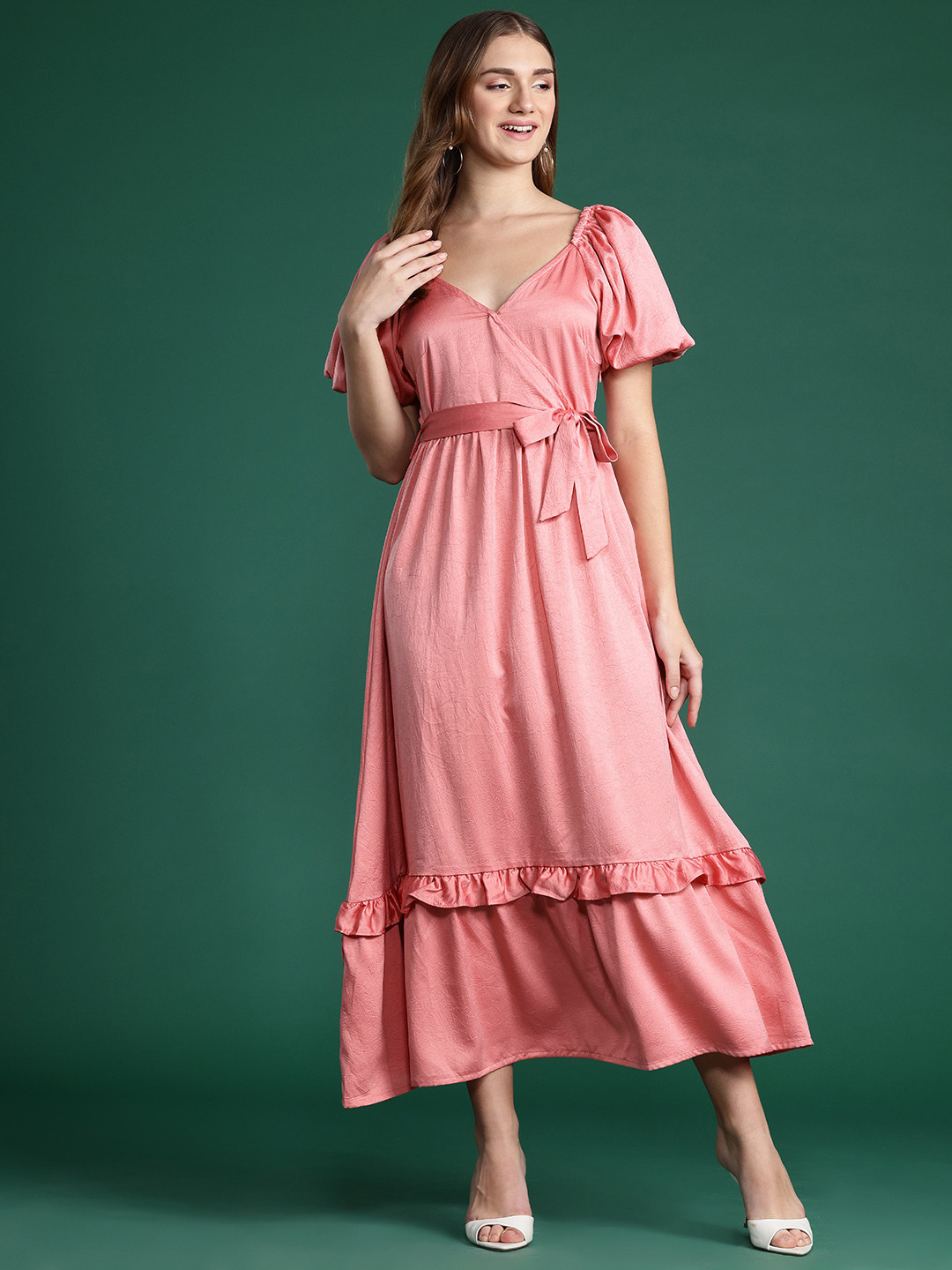 Buy DressBerry Puff Sleeve Ruffled Maxi Dress - Dresses for Women ...