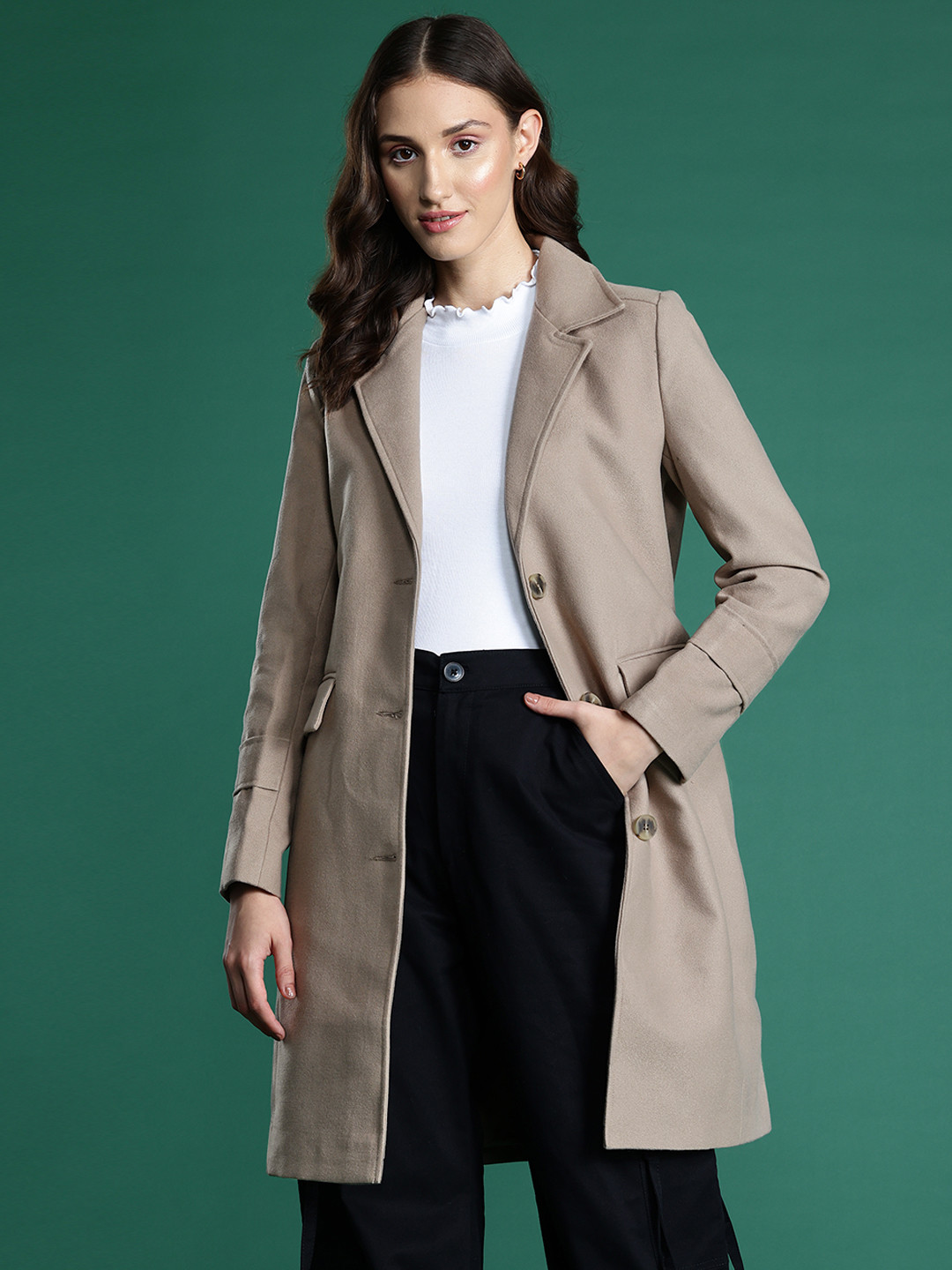 Buy DressBerry Lapel Collar Regular Fit Overcoat - Coats for Women ...