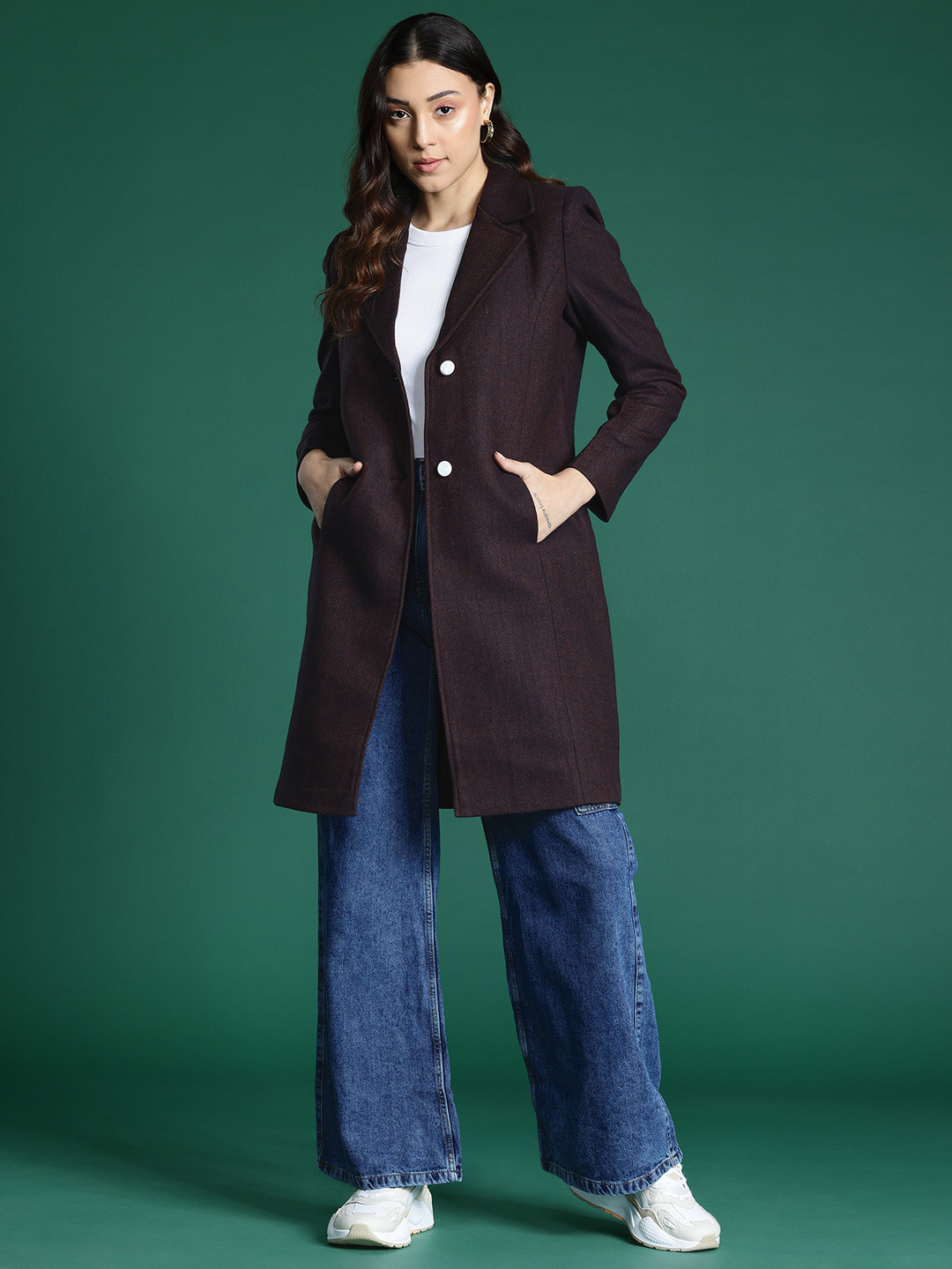 Buy DressBerry Flannel Single Breasted Longline Overcoat - Coats for ...