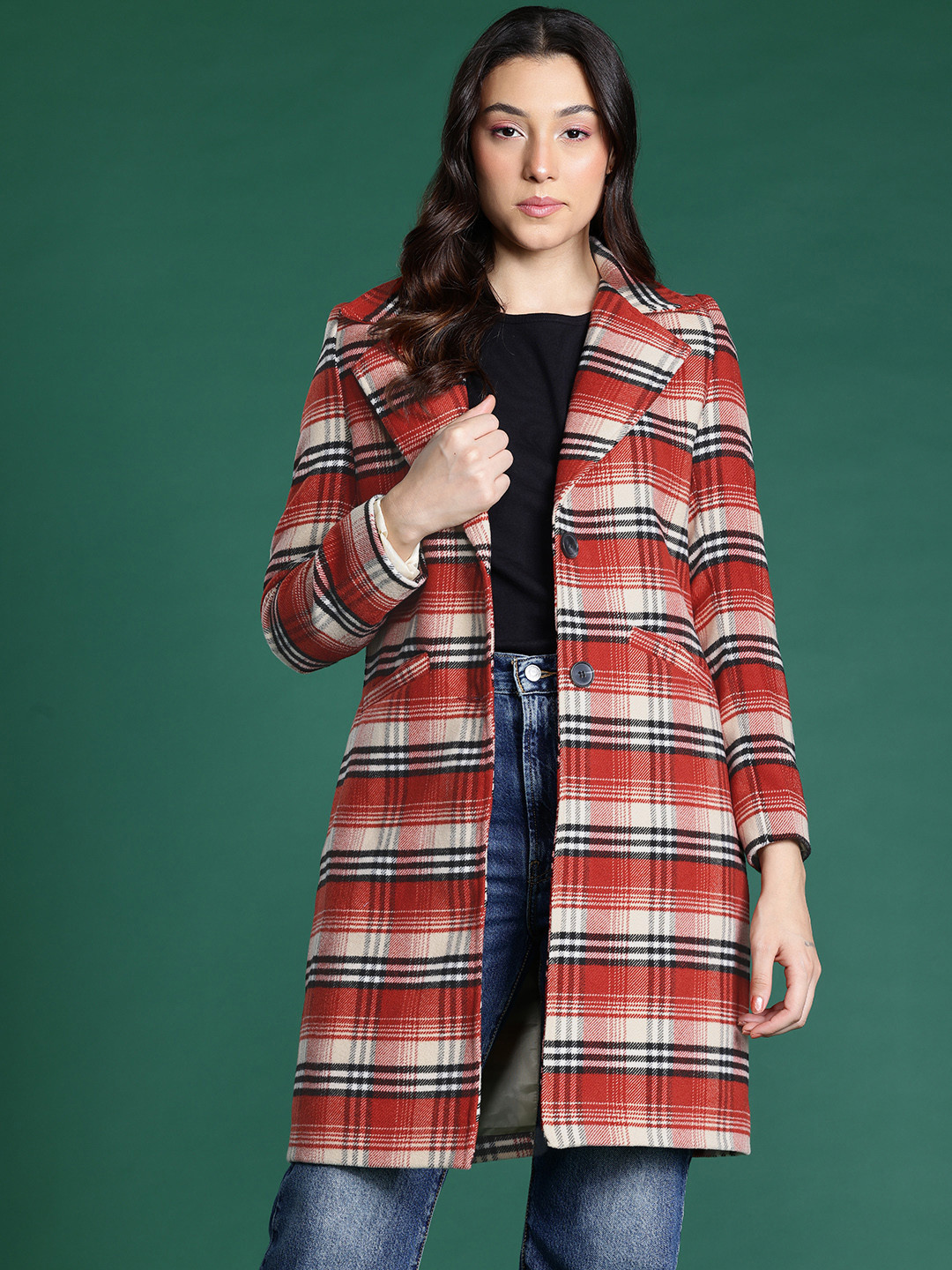 Buy DressBerry Checked Single Breasted Longline Overcoat - Coats for ...
