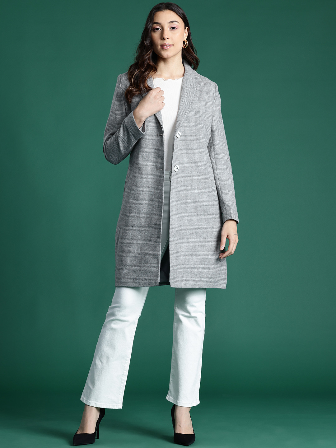 Buy DressBerry Bizwear Checked Longline Overcoat - Coats for Women ...
