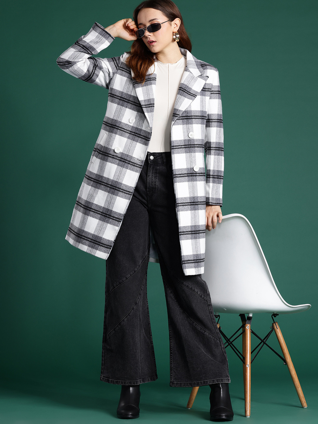 Buy DressBerry Bizwear Checked Longline Overcoat - Coats for Women ...