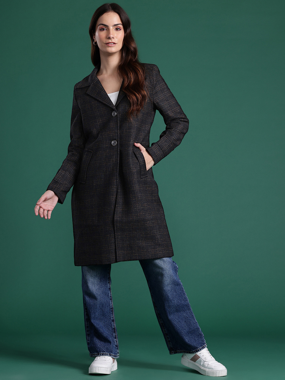 Buy DressBerry Checked Single Breasted Longline Overcoat - Coats for ...