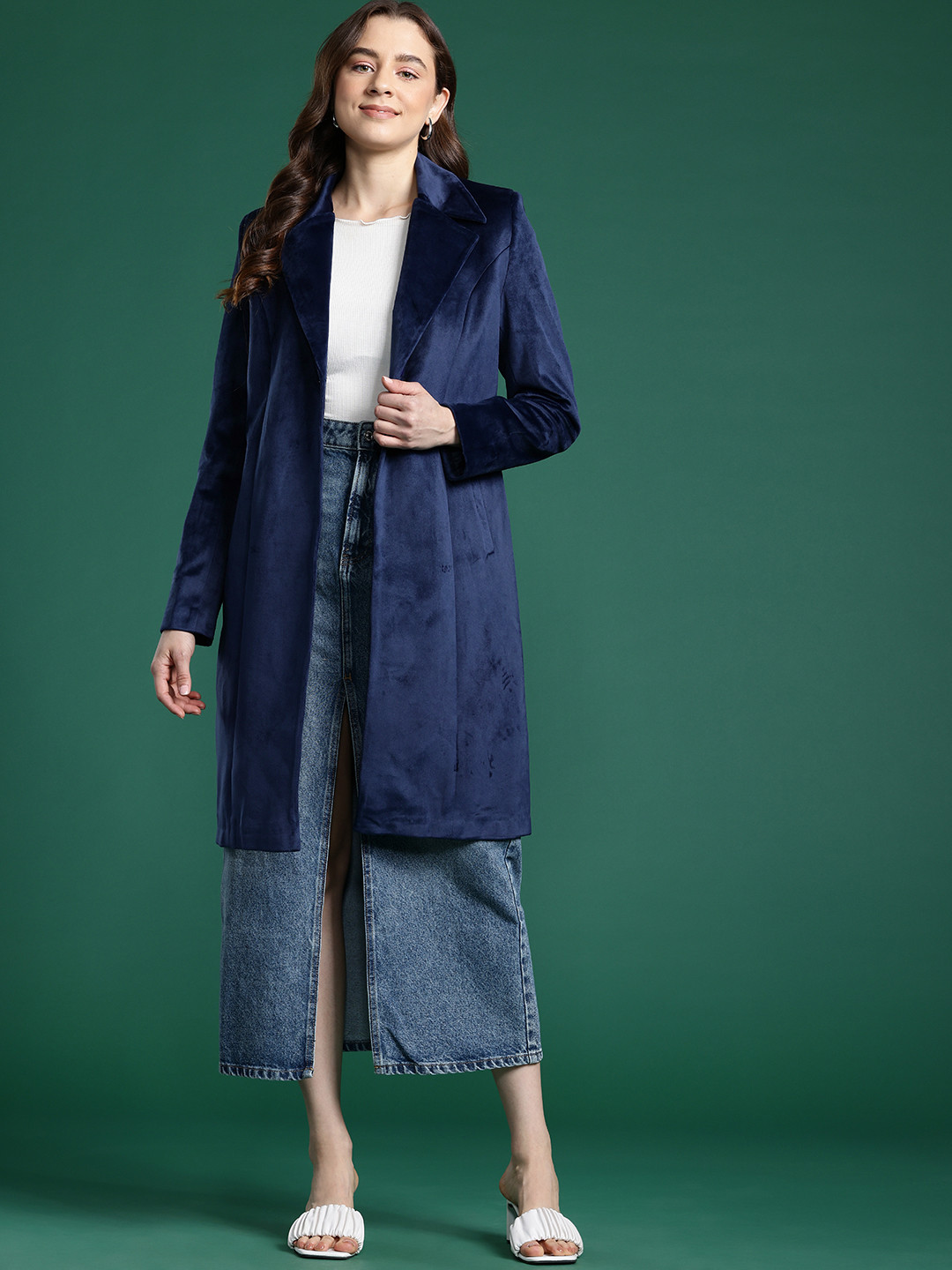 Buy DressBerry Velvet Finish Longline Overcoat - Coats for Women ...