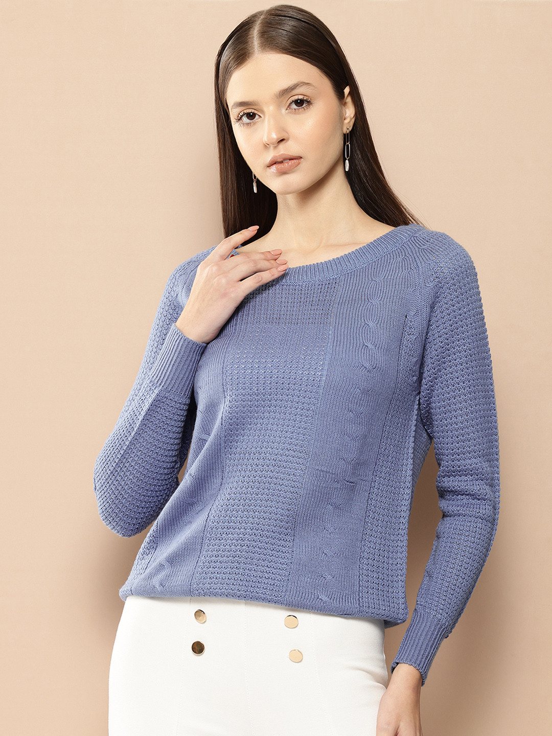 Buy Her By Invictus Women Cable Knit Acrylic Pullover - Sweaters for ...