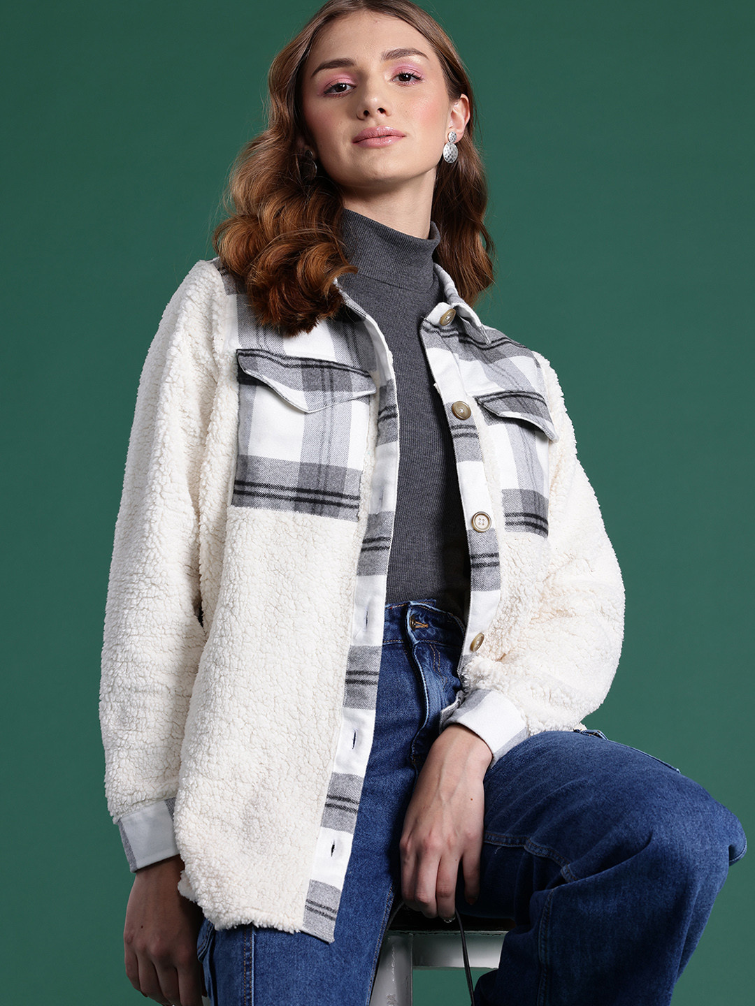 Buy DressBerry Checked Longline Sherpa Jacket - Jackets for Women ...