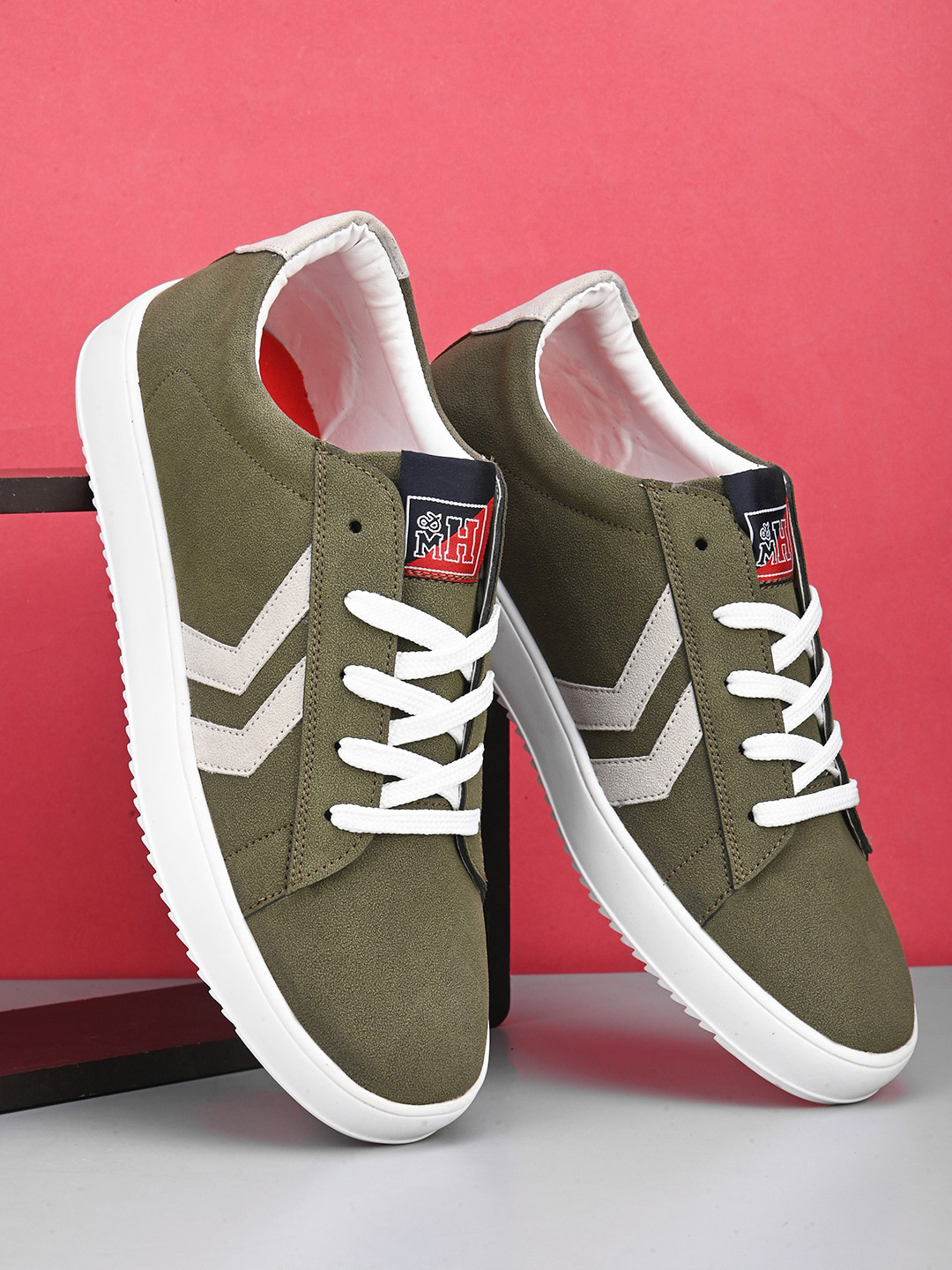 Buy Mast & Harbour Men Olive Green Round Toe Lightweight Sneakers ...