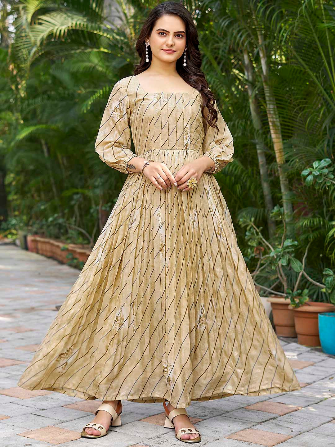 Buy CHANSI Floral Printed Puff Sleeves Maxi Dress - Dresses for Women ...