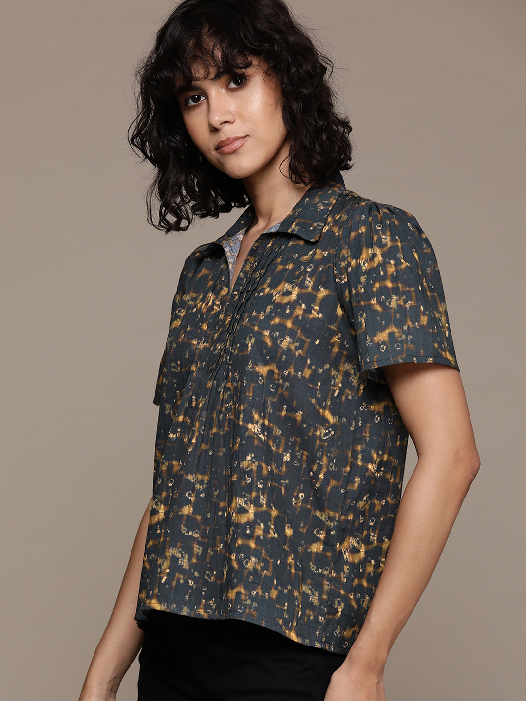 Buy Roadster Abstract Print Cotton Cambric Shirt Style Top - Tops for ...