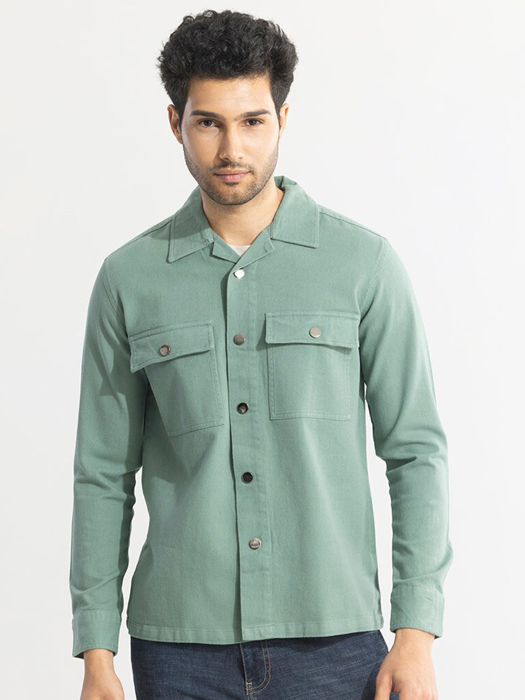 Buy Snitch Green Classic Fit Spread Collar Long Sleeves Cotton Casual ...