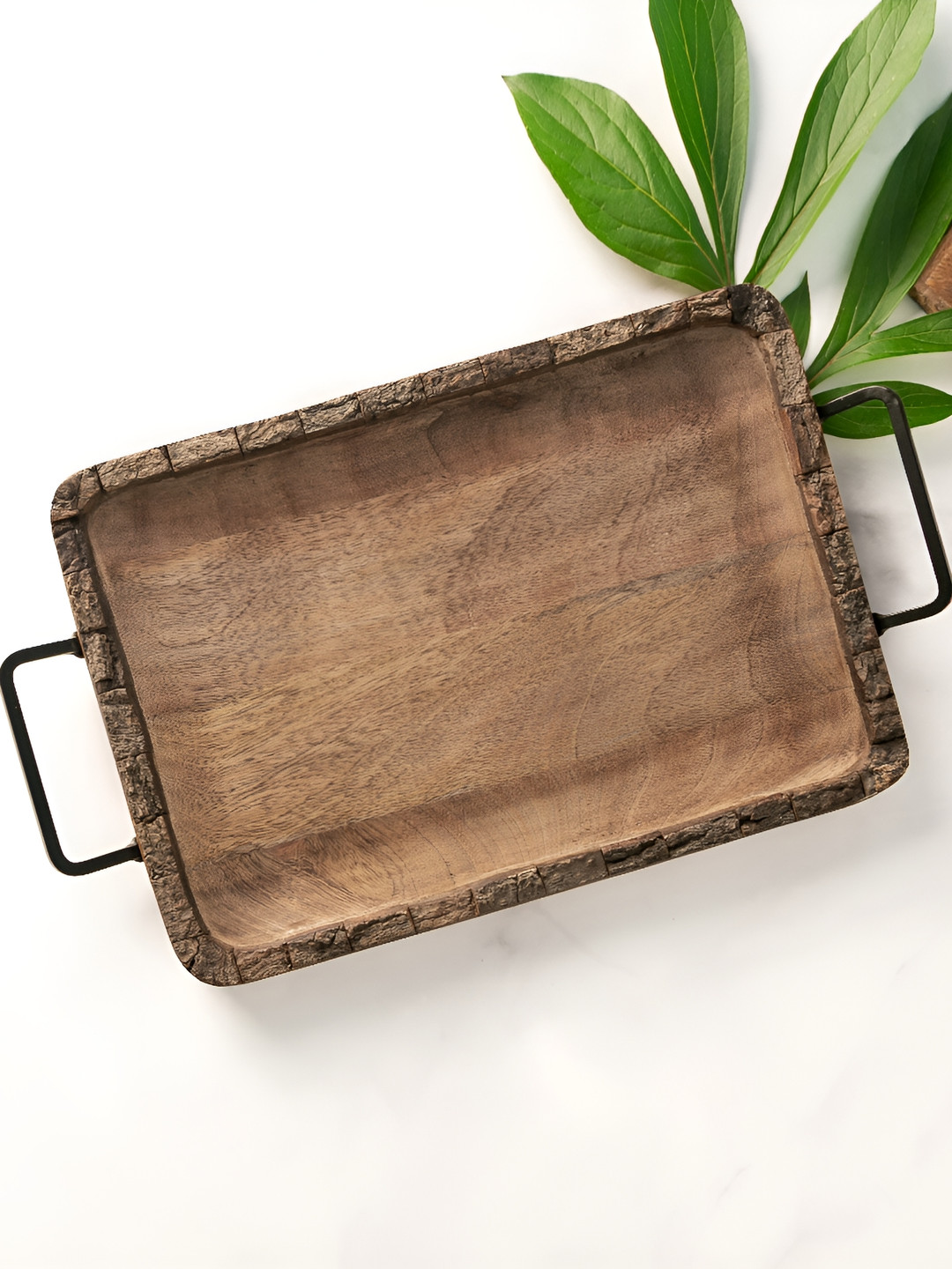 Buy Extreme Karigari Brown & Black Wood Rectangular Tray - Serving Tray ...
