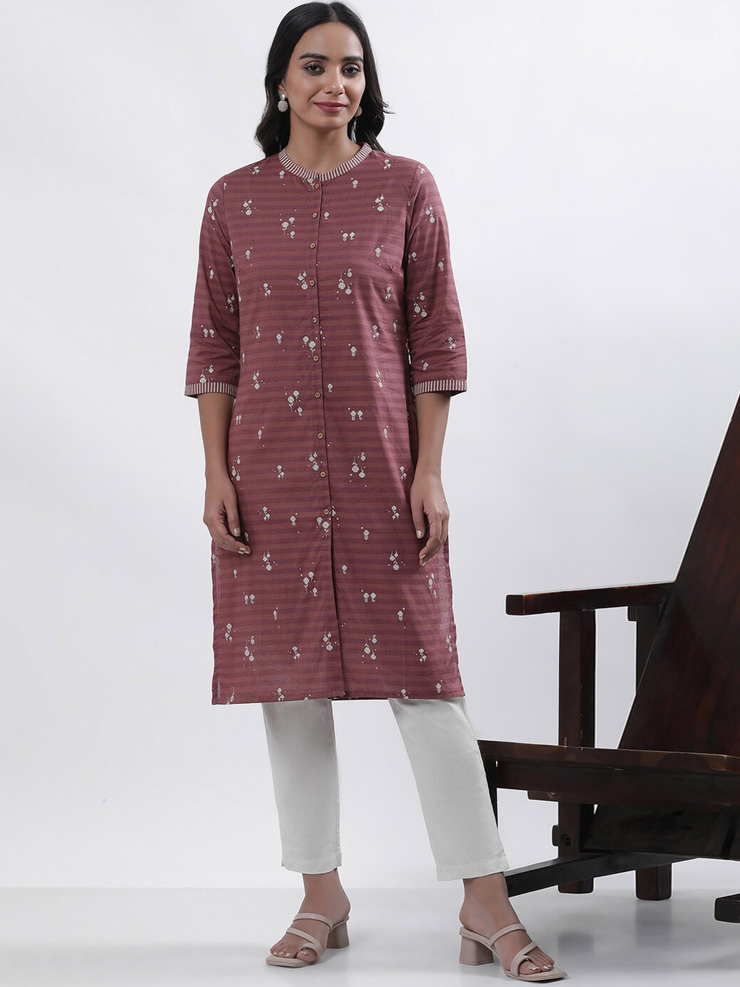 Buy W Floral Printed Regular Pure Cotton Kurta With Trouser - Kurta ...