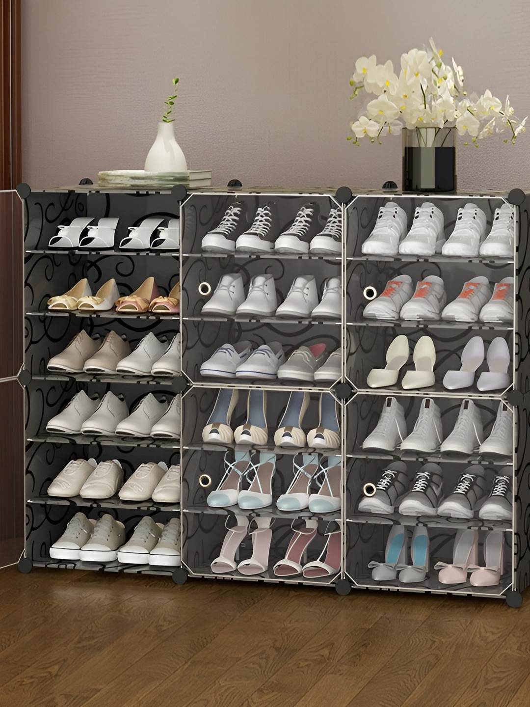 Buy Sasimo Black & Transparent Water Resistant 18 Tier Shoe Organizer ...