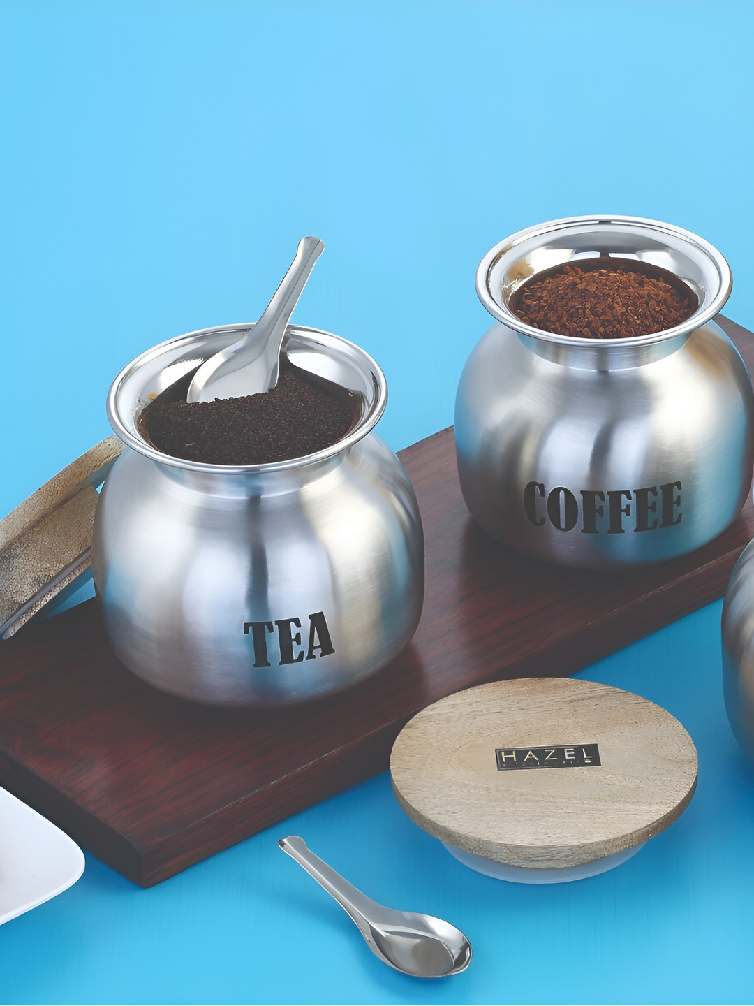 Buy HAZEL Silver Toned 2 Pieces Air Tight Tea Coffee Containers With ...