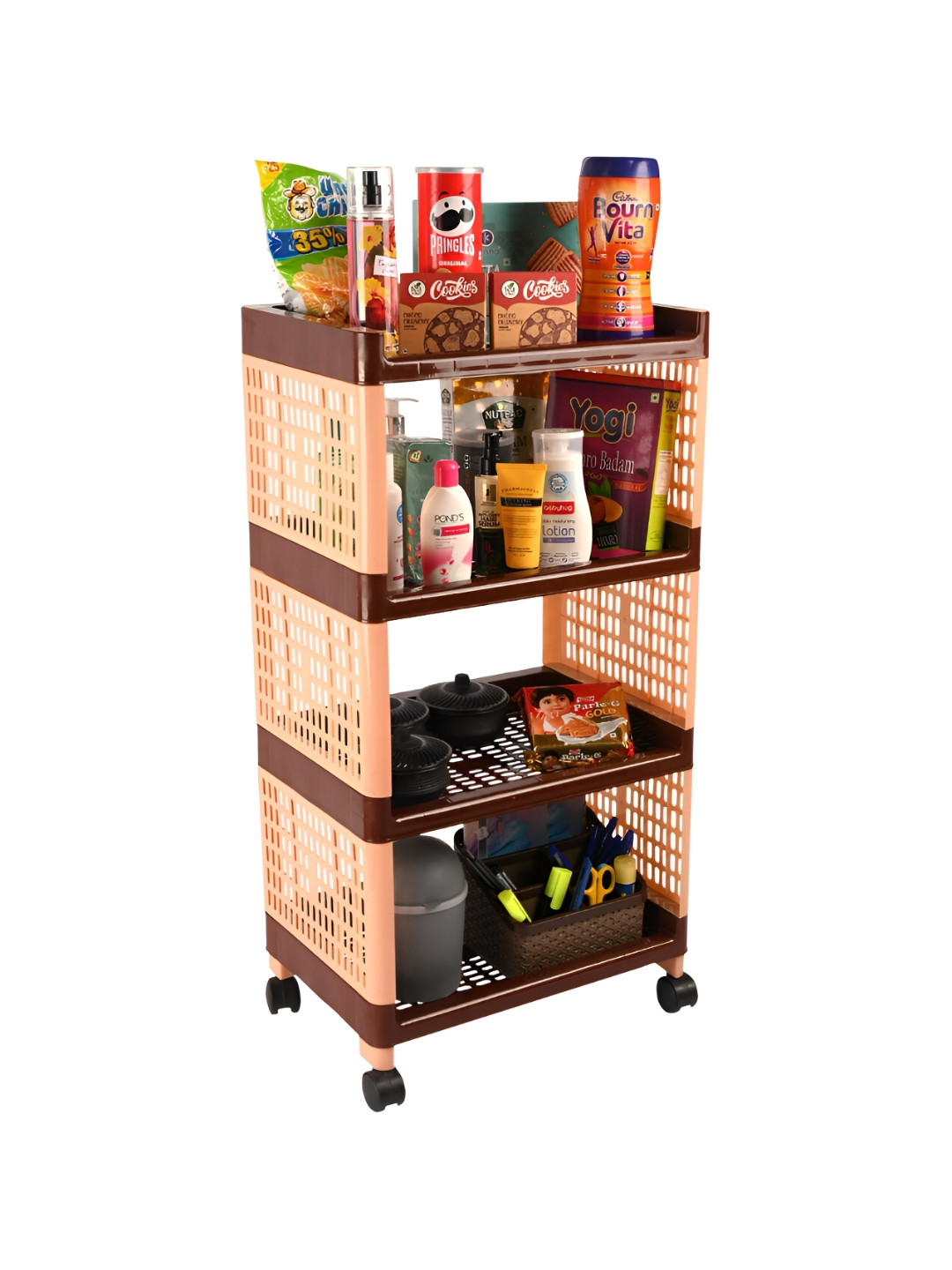 Buy Kuber Industries Brown Multipurpose 4 Shelf Storage Revolving ...