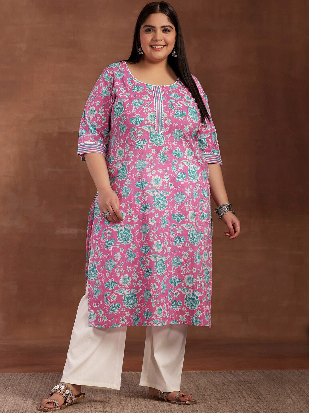 Buy EXTRA LOVE BY LIBAS Plus Size Floral Printed Cotton Straight Kurta ...