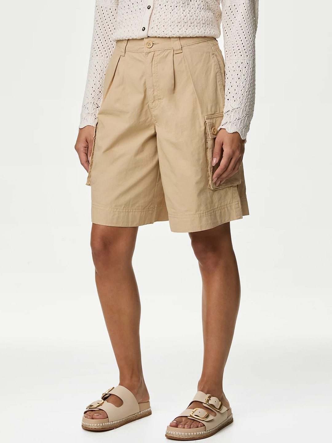 Buy Marks & Spencer Women High Rise Pure Cotton Cargo Shorts - Shorts ...
