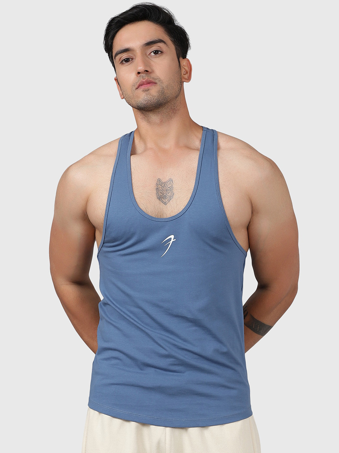 Buy FUAARK Sleeveless Innerwear Gym Vests Legacy Stringer Dusk Blue S ...