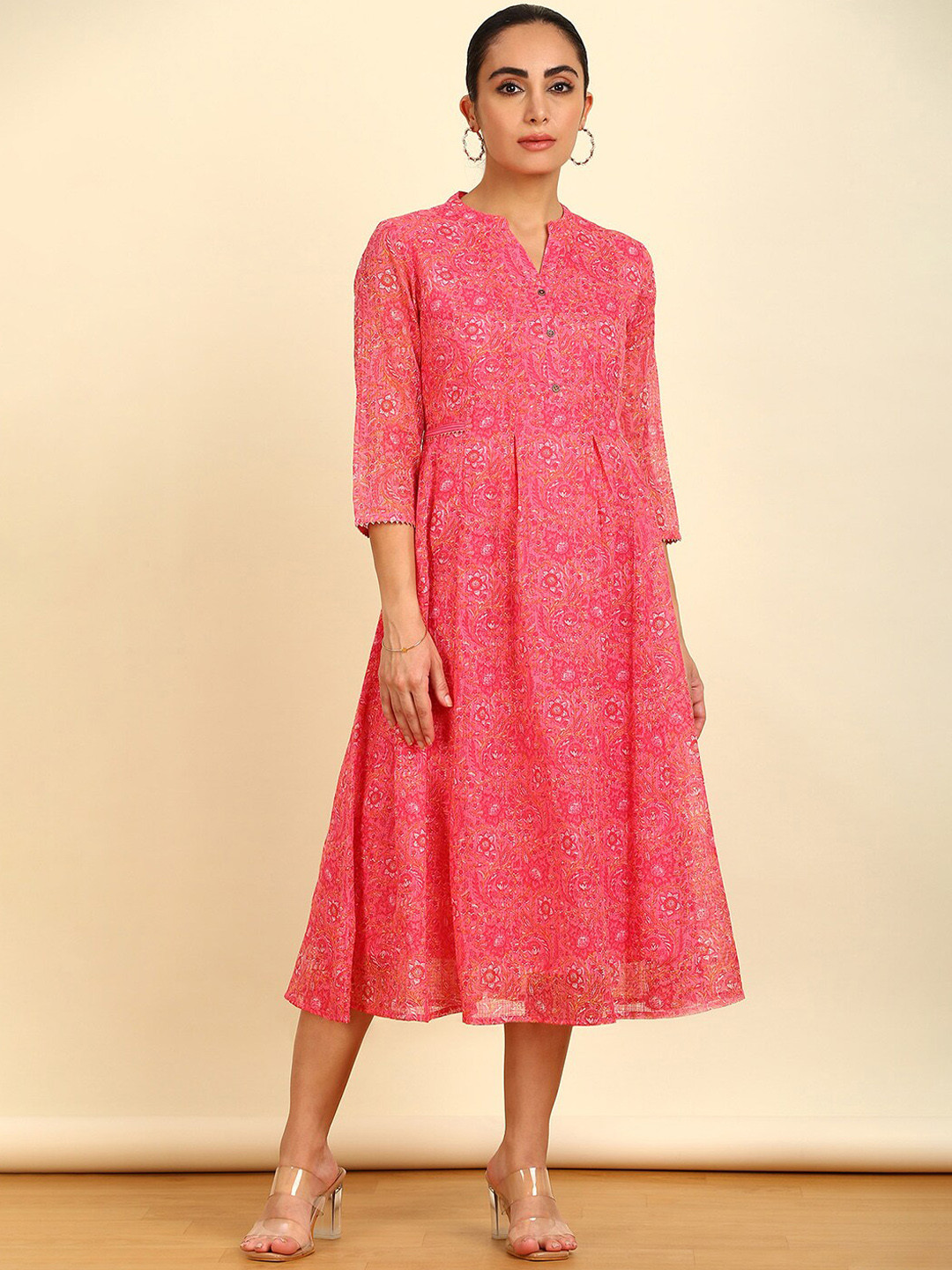 Buy Soch Fuchsia Floral Printed Cotton A Line Ethnic Dress - Ethnic ...