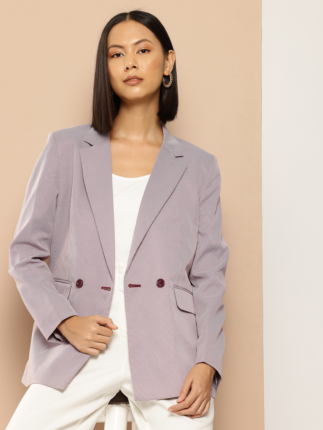 Buy Her By Invictus Houndstooth Checked Single Breasted Blazer ...