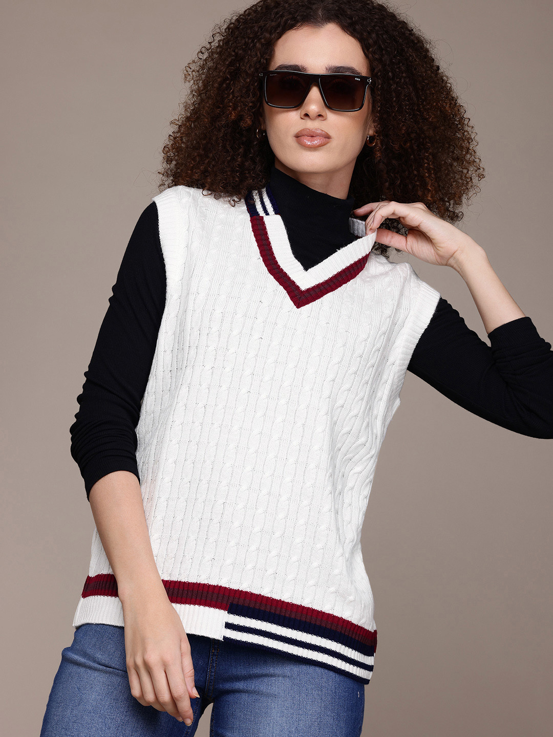 Buy The Roadster Lifestyle Co. Women Cable Knit Acrylic Sweater Vest ...