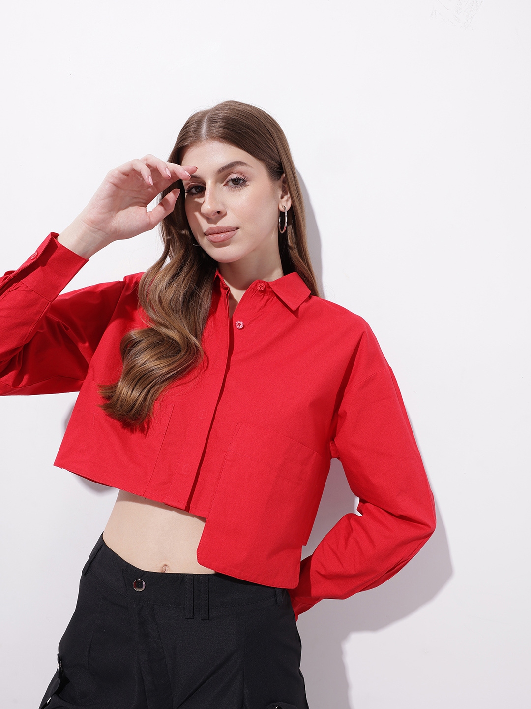 Buy Dressberry Cherry Red Midriff Chic Feisty Cropped Shirt Shirts For Women 29075380 Myntra
