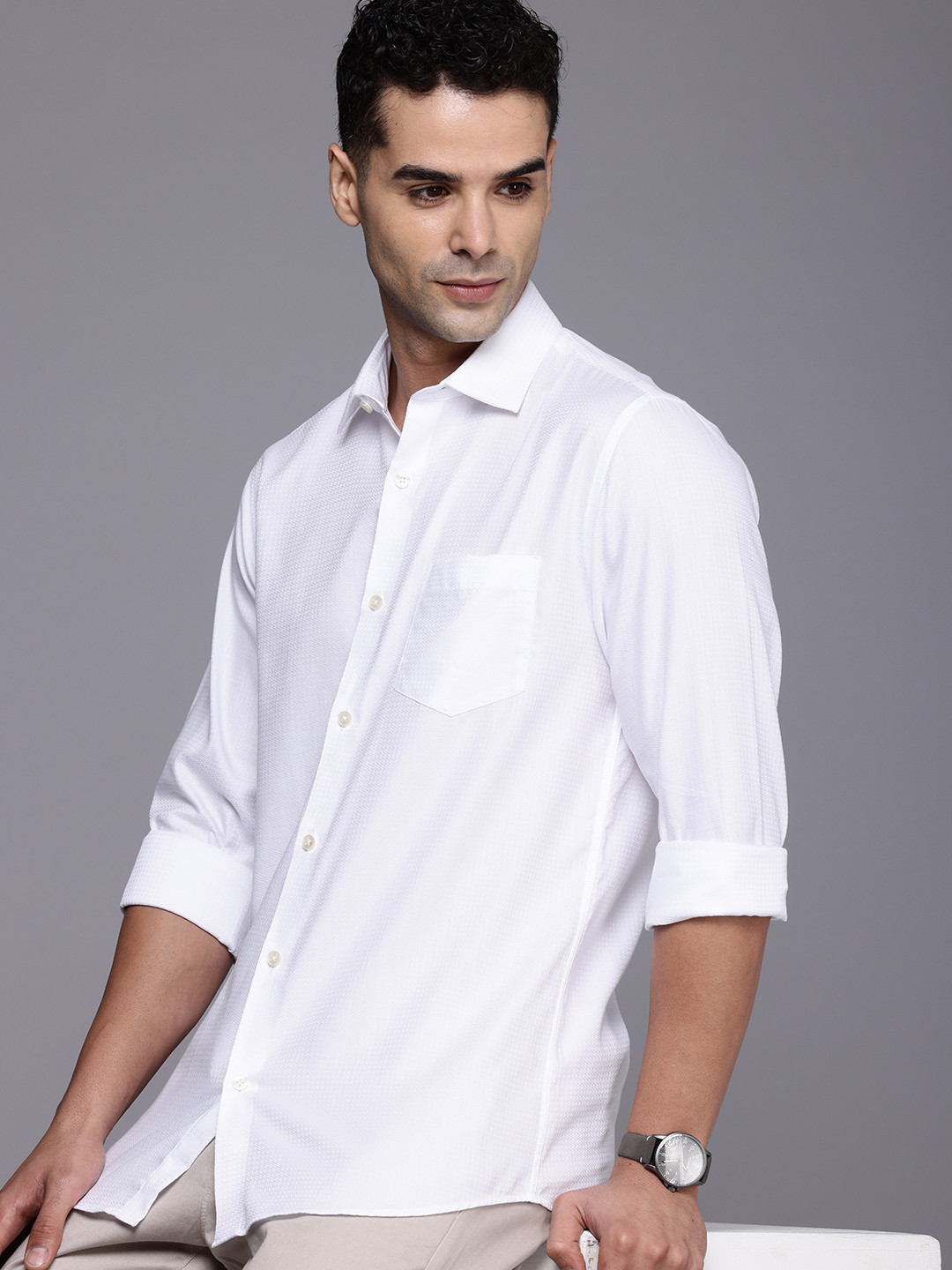 Buy Allen Solly Pure Cotton Self Design Classic Fit Textured Casual ...