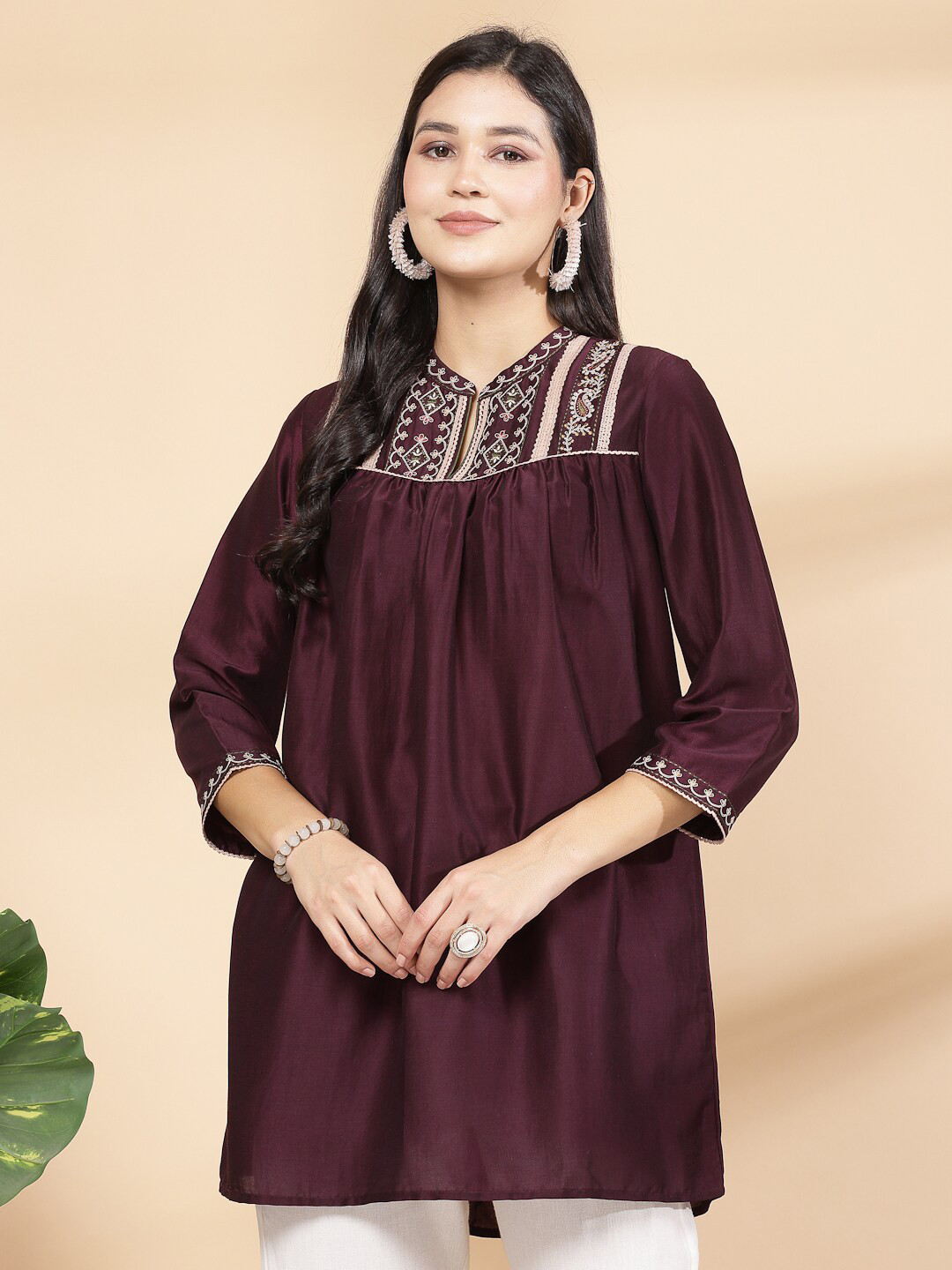 Buy Nayam By Lakshita Mandarin Collar Embroidered Ethnic Tunic - Tunics ...