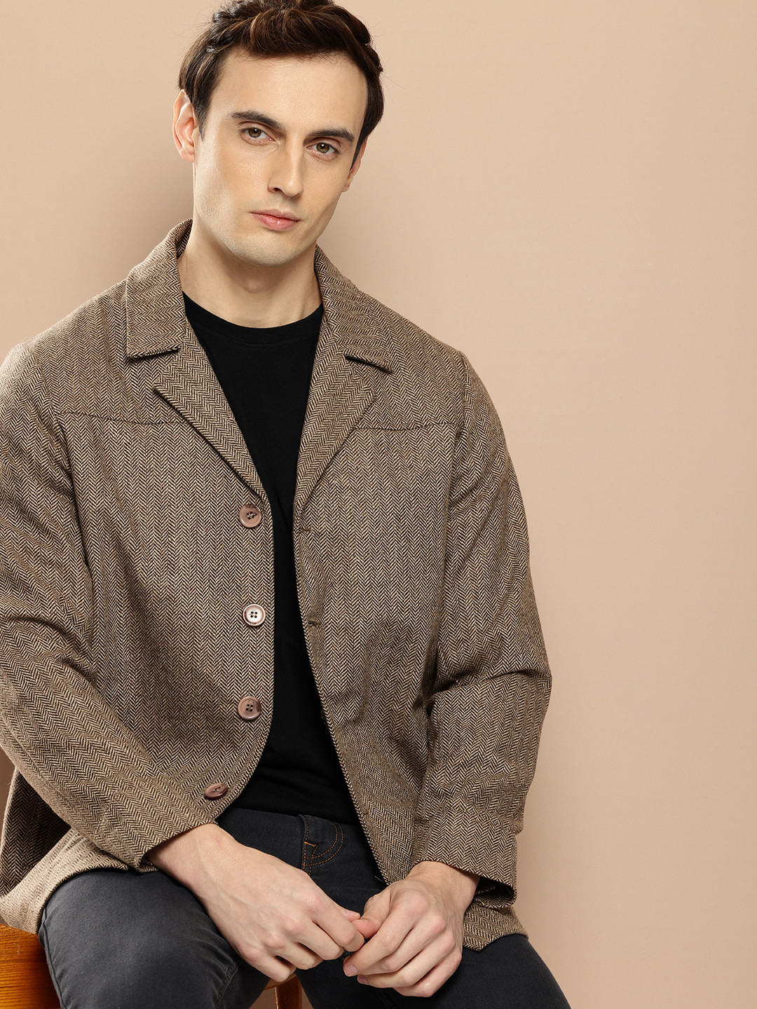 Buy INVICTUS Self Design Notched Lapel Blazer - Blazers for Men ...